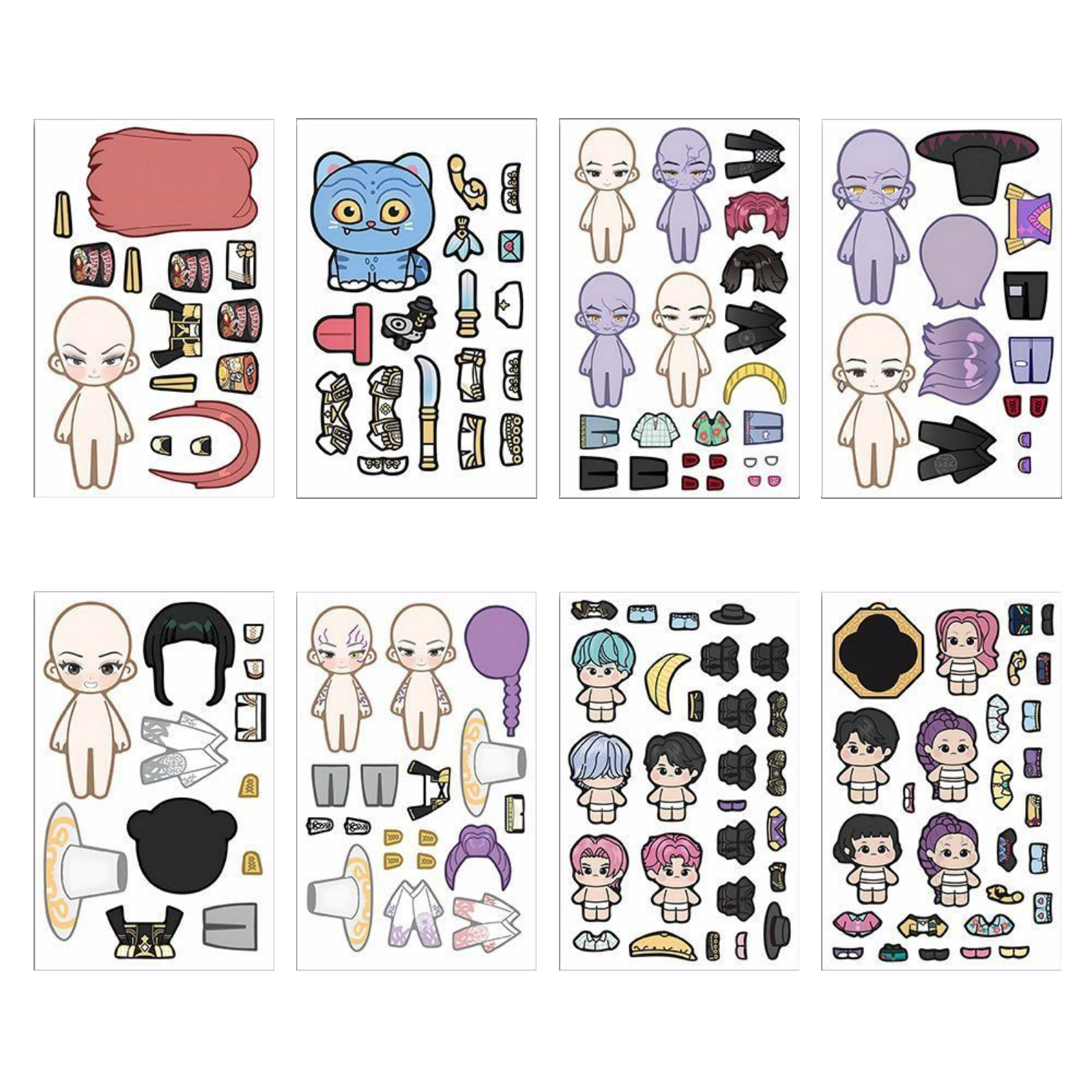 8-Sheet K-Pop Idol Dress-Up Sticker Gift Pack 8-Piece Set with Massive ...