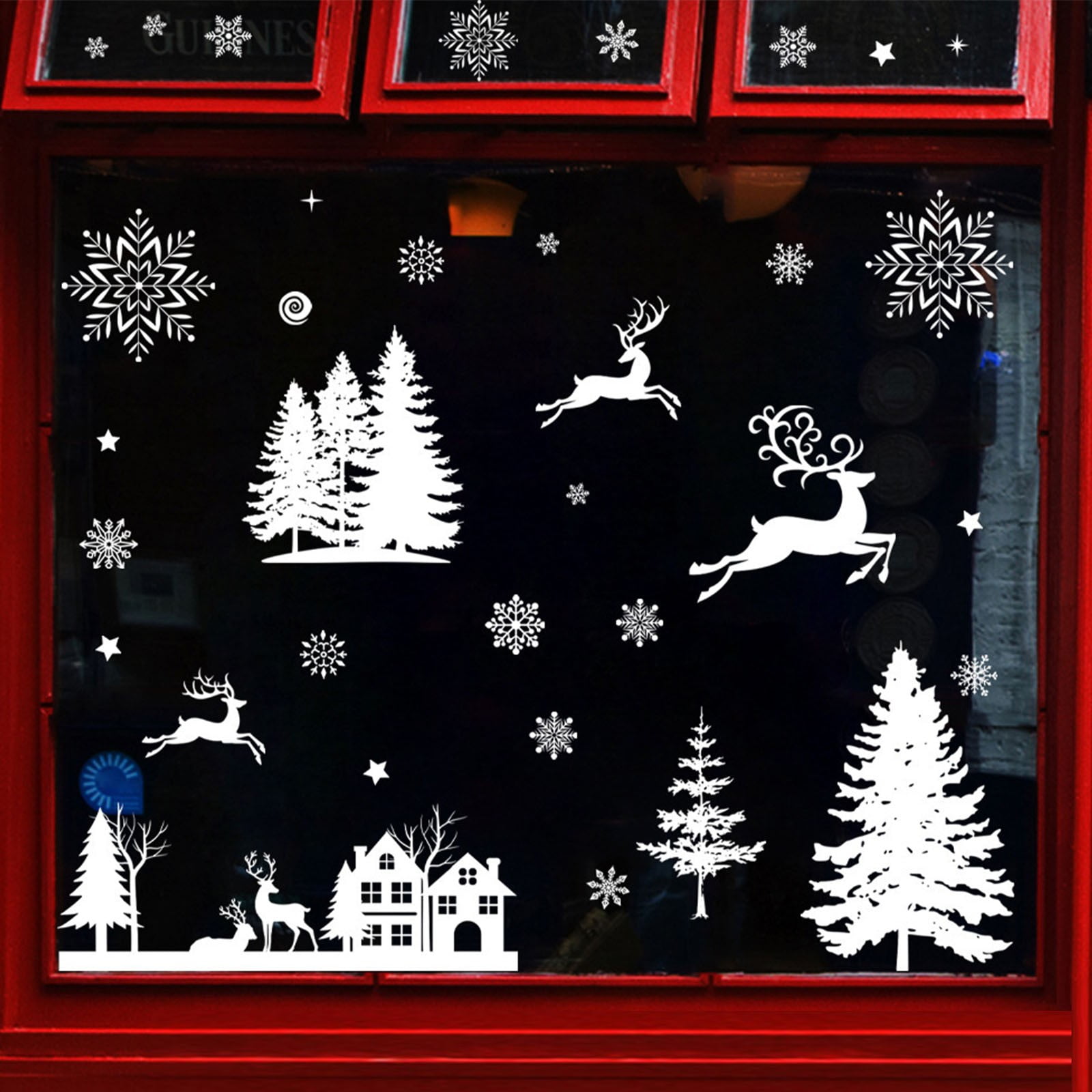 8 Sheet Large Christmas Tree Window Clings White Reindeer Snowflake ...