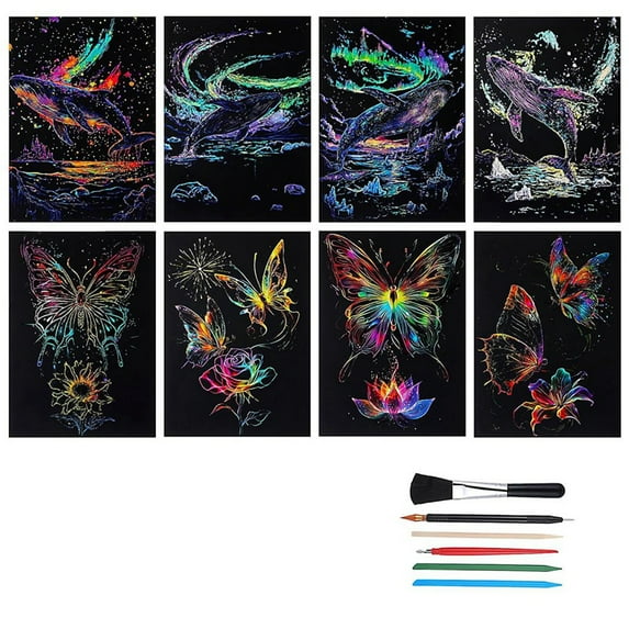 8 Sheet Scratch Paper Noctilucent Glow in the Dark Rainbow Painting ...