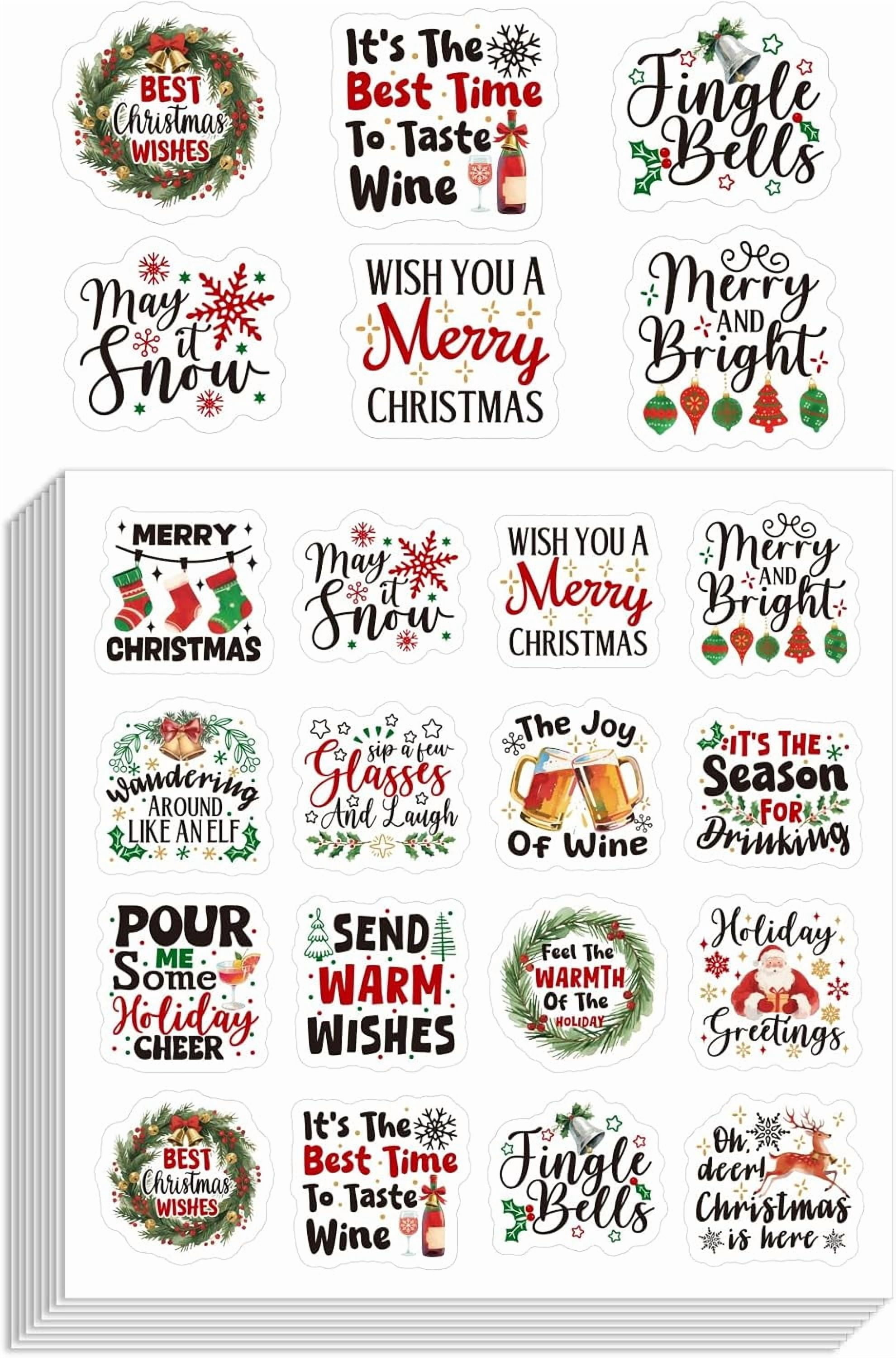 8 Sheets 128 Pcs Christmas Glass Drink Markers Santa Claus Static ...