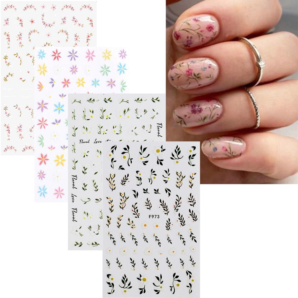 8 Sheets 4 Styles Plant Theme Plastic Self Adhesive Nail Art Stickers ...