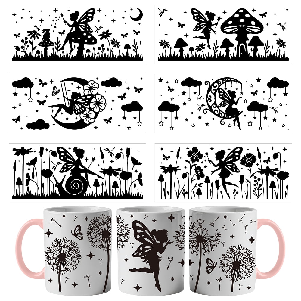 8 Sheets 8.3x3.6 Fairy Silhouette Cup Decals Stickers Flower Mushroom ...