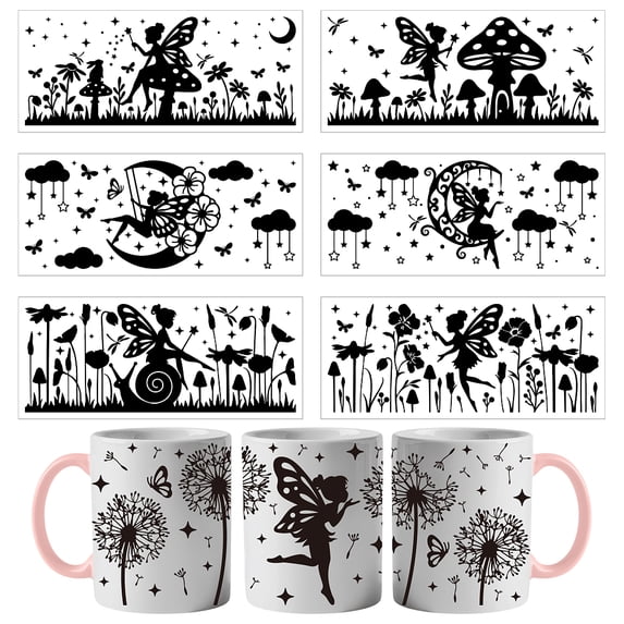 8 Sheets 8.3x3.6 Fairy Silhouette Cup Decals Stickers Flower Mushroom ...