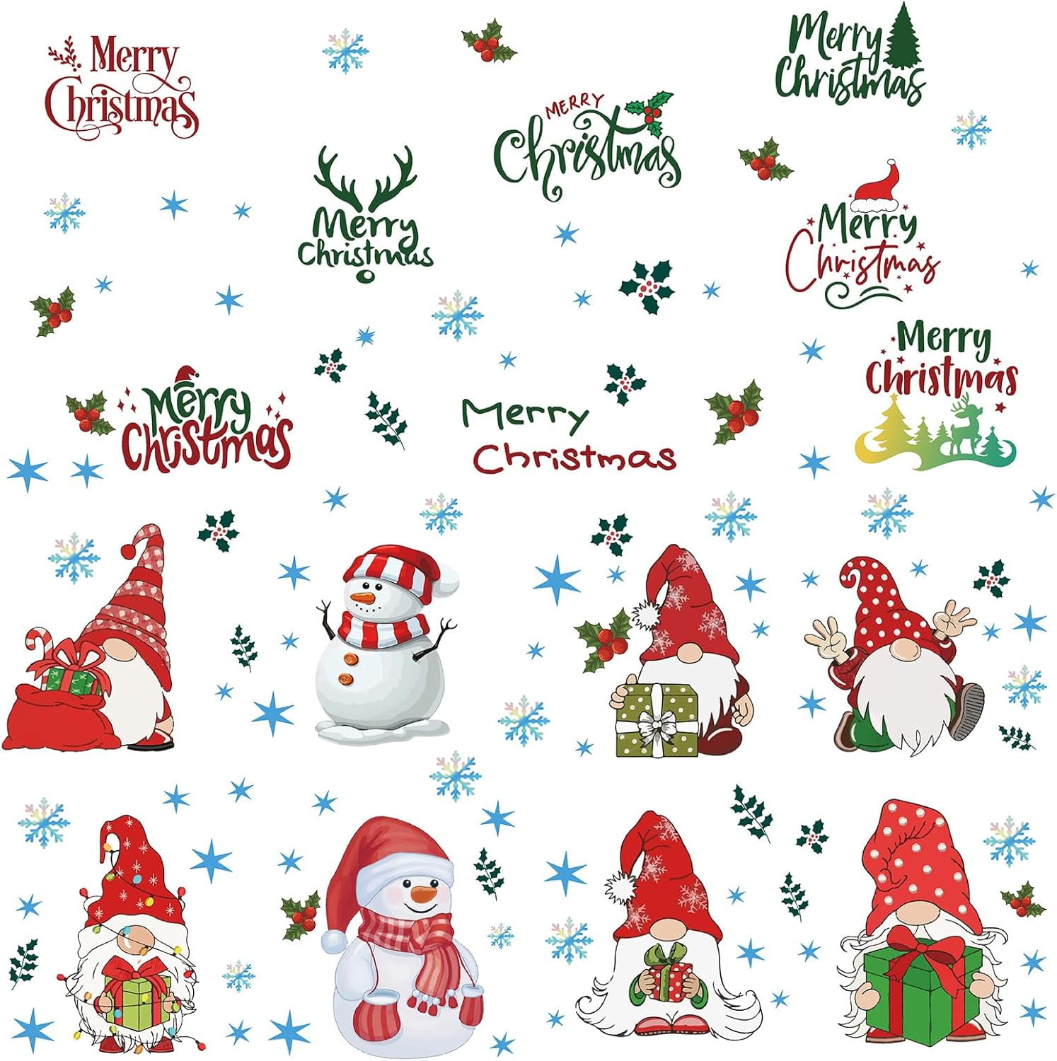 8 Sheets 8 Styles Christmas Window Stickers Large Snowman Santa Window ...