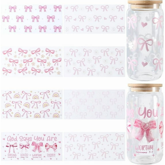 8 Sheets 8 Styles Glass Cup Sticker Wrap Waterproof Pink Decals Heart ...