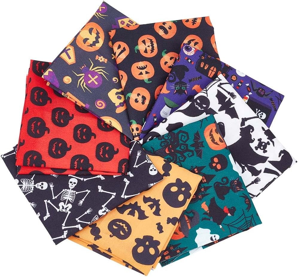 8 Sheets 8 Styles Halloween Fabric Fat Quarter Cotton Fabrics Bundles ...
