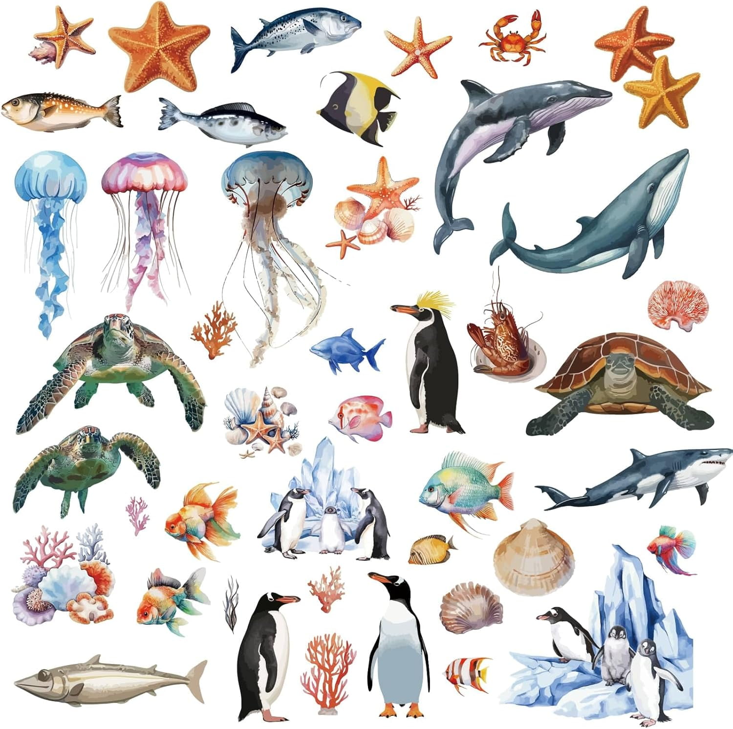 8 Sheets 8 Styles Ocean Window Clings Sea Animal Window Stickers ...