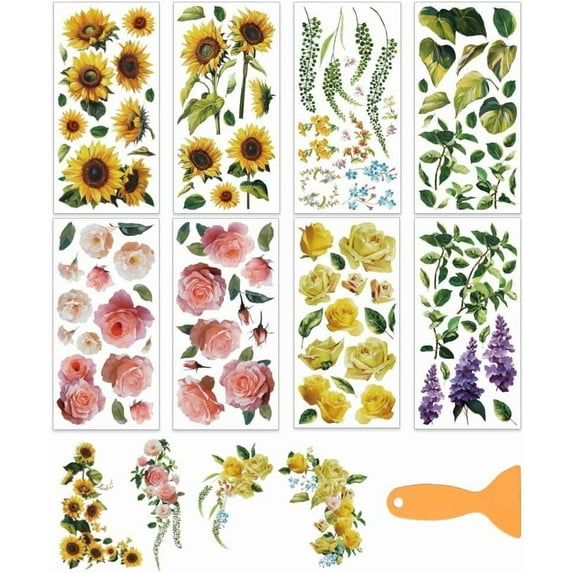 8 Sheets 8 Styles Oil Painting Style Flower Rub on Transfers - Walmart.com