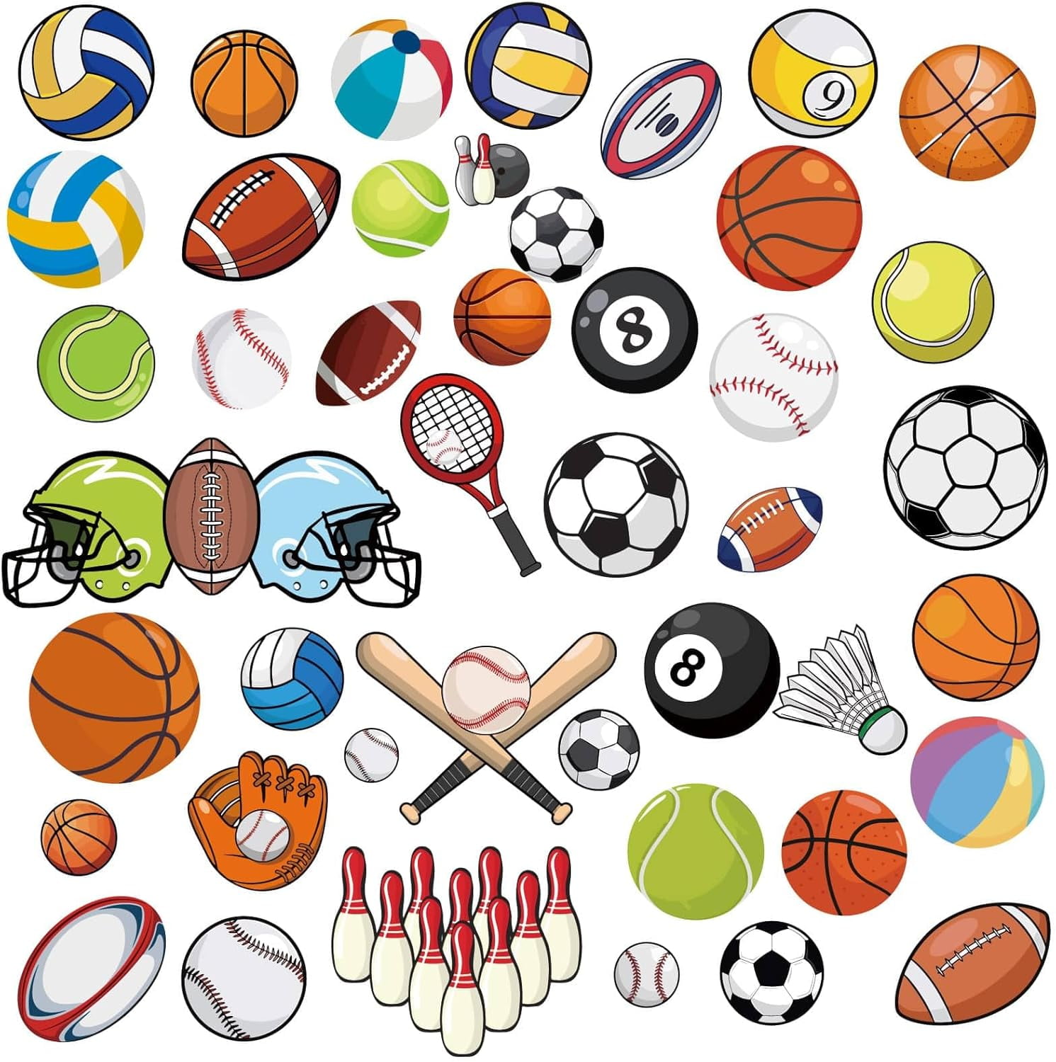 8 Sheets 8 Styles Sports Window Clings Rugby Soccer Ball Window Sticker ...