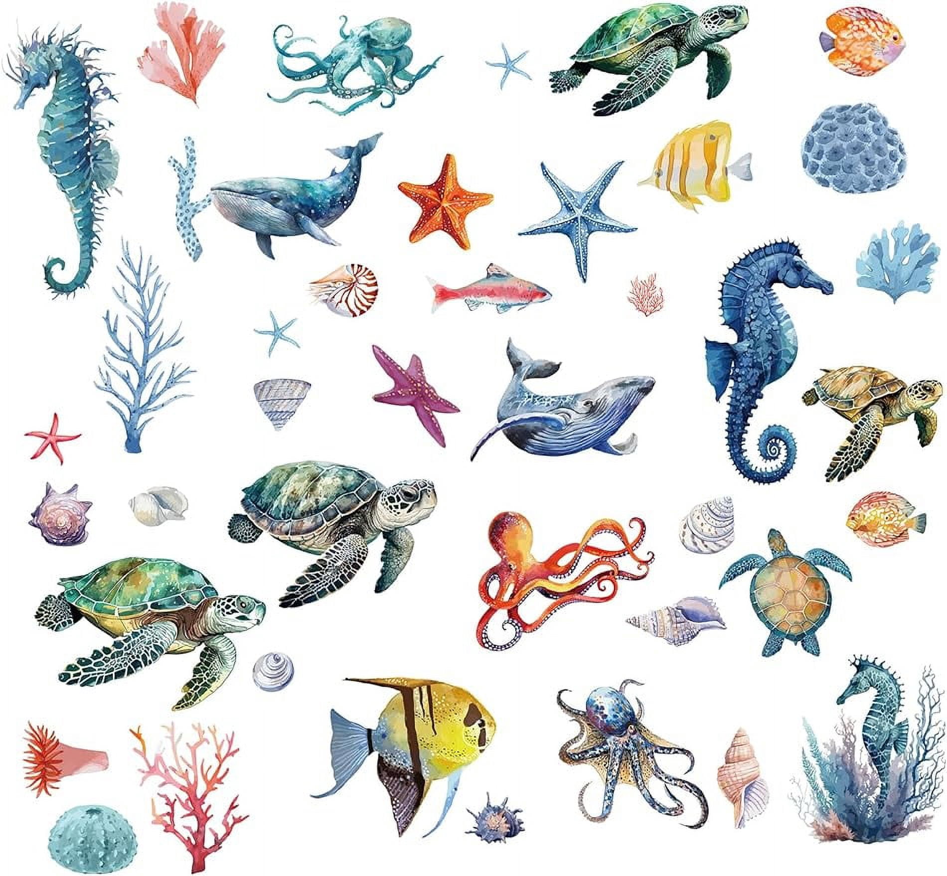 CRASPIRE Under The Sea Wall Stickers, Turtles, Jellyfish, Ocean Fish ...