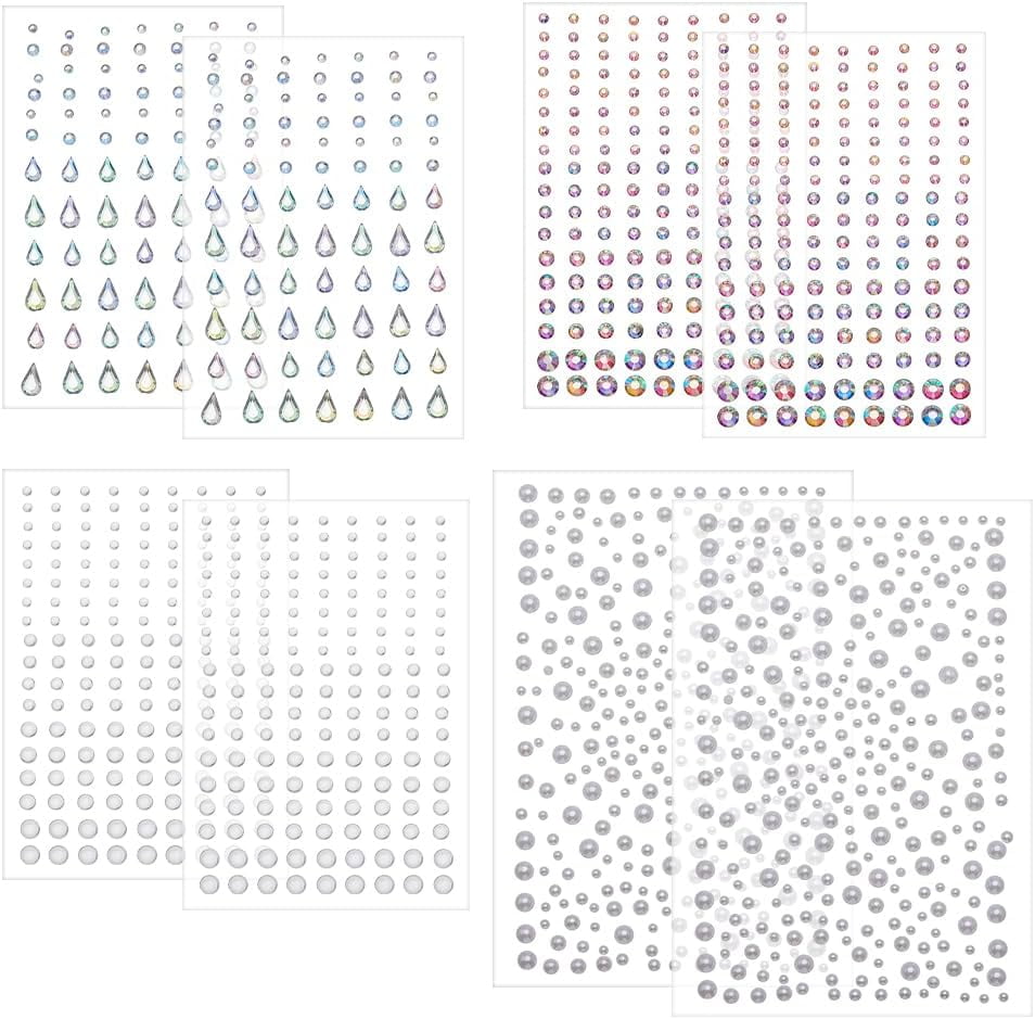 8 Sheets Acrylic Rhinestone Self Adhesive Sticker 4 Styles Teardrop ...