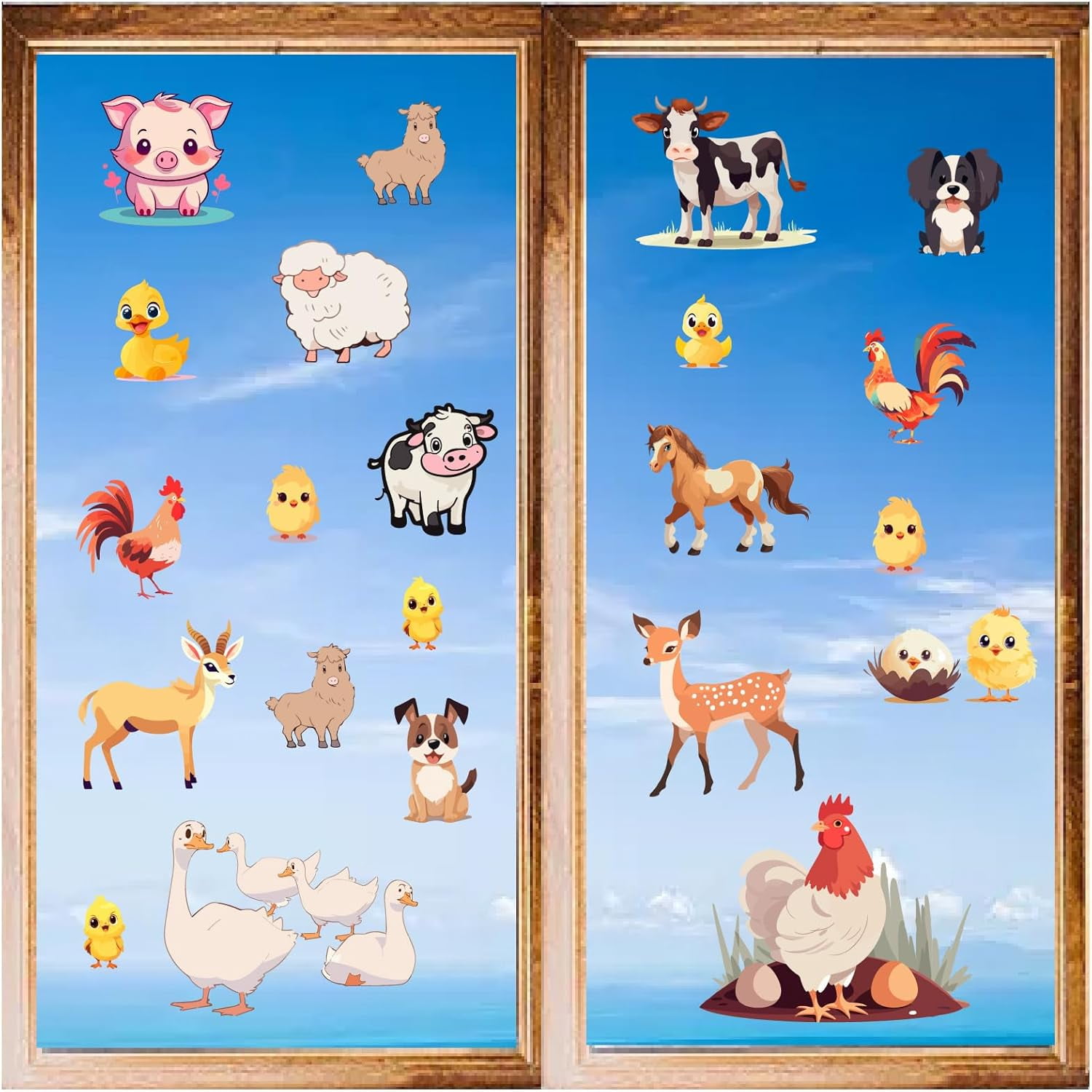8 Sheets Animal Window Stickers Pig Dog Sheep Horse Deer Cow Chicken ...