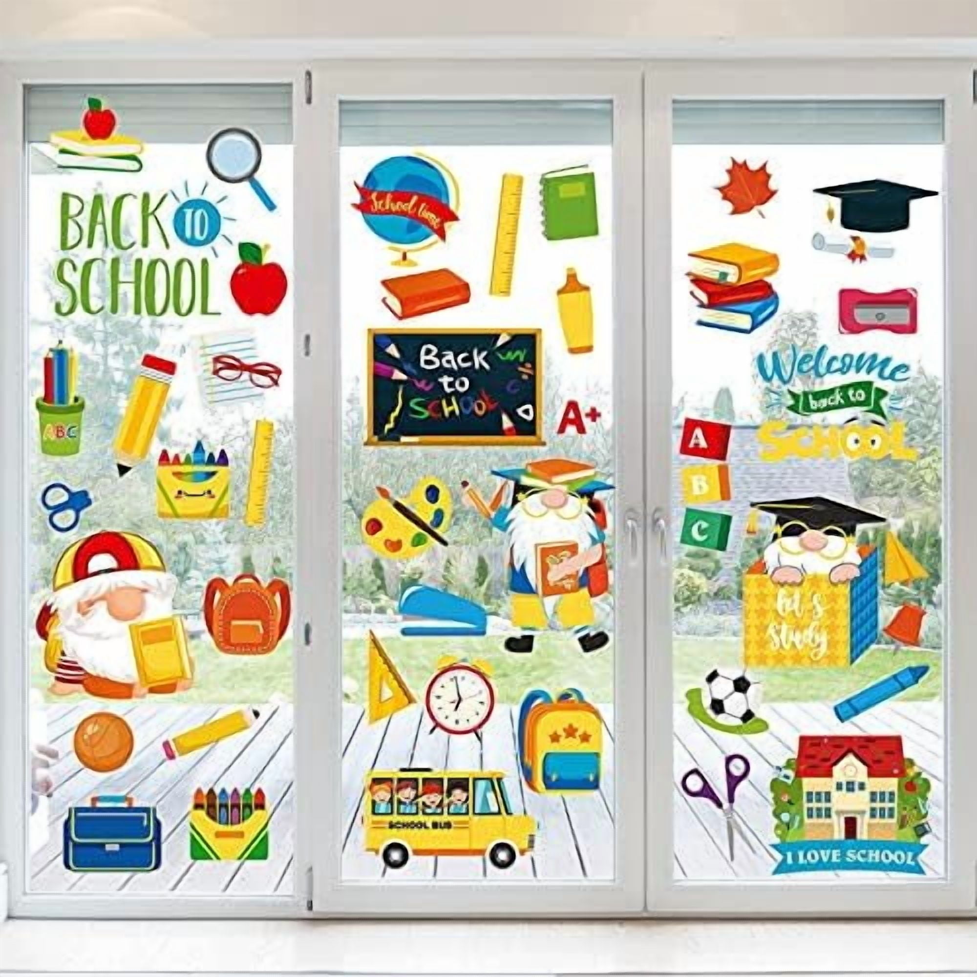 8 Sheets Back to School Window Clings - Reusable Static Window Stickers ...