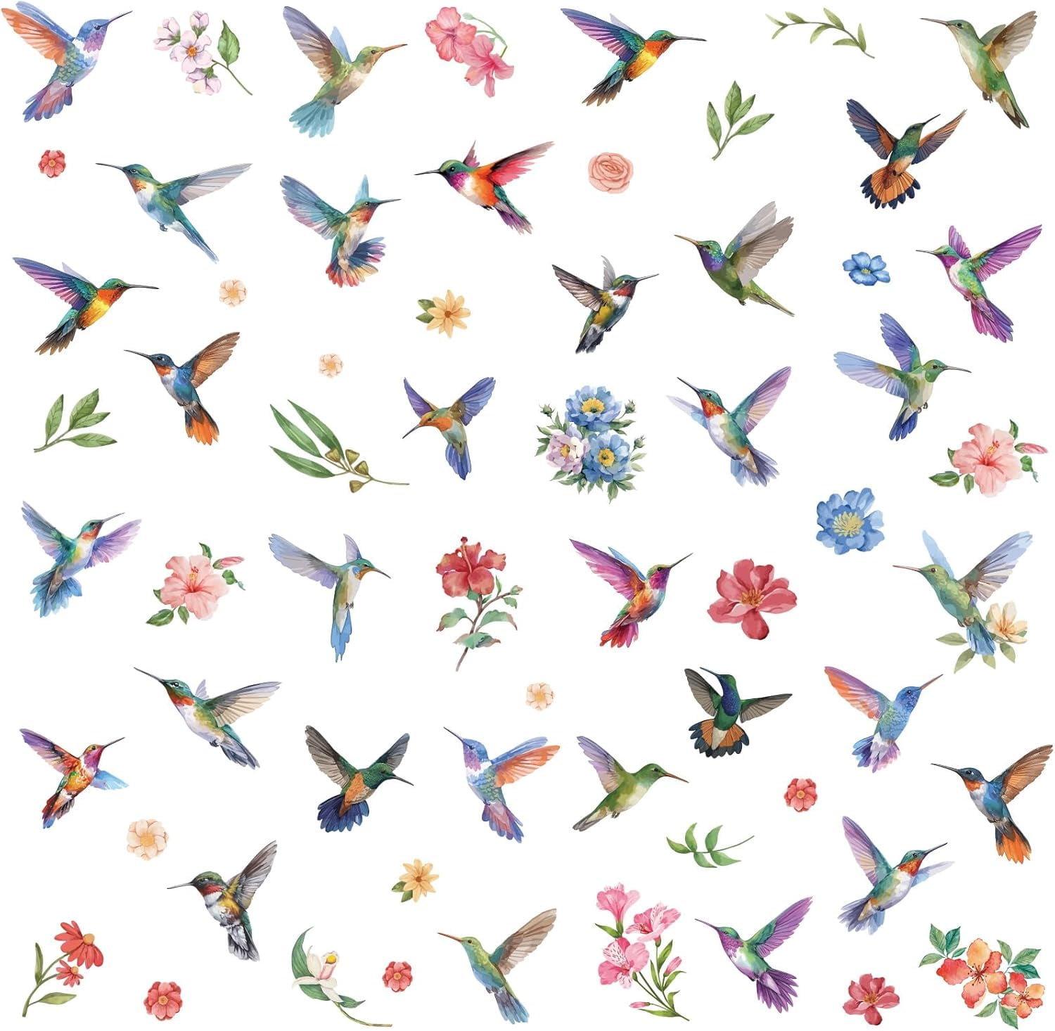 8 Sheets Bird Wall Stickers Hummingbird Flower Leaf Window Clings Wall ...