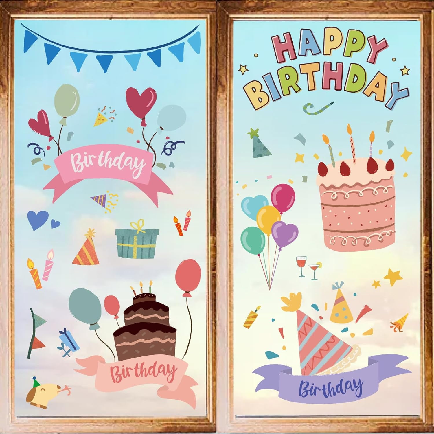 8 Sheets Birthday Cake Wall Stickers Balloon PVC Wall Decals Waterproof ...