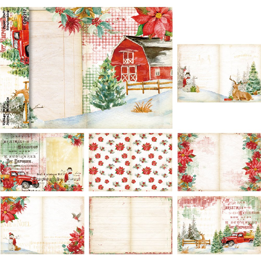 8 Sheets Christmas Pattern Paper Set A5 size Vintage Style Christmas ...
