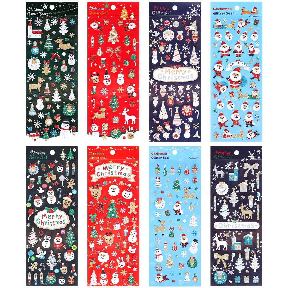 8 Sheets Christmas Stickers Colorful Holiday Stickers DIY Santa ...