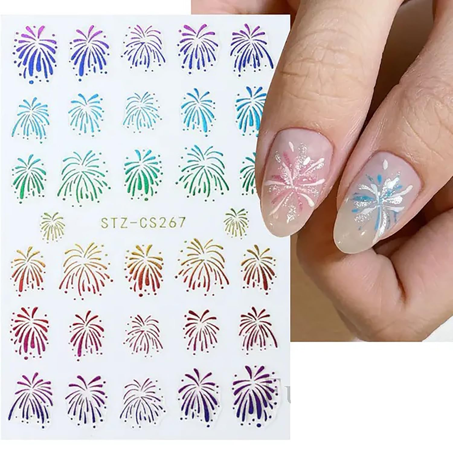 8 Sheets Colorful Firework Nail Stickers for Nail Art 3D Self-Adhesive ...