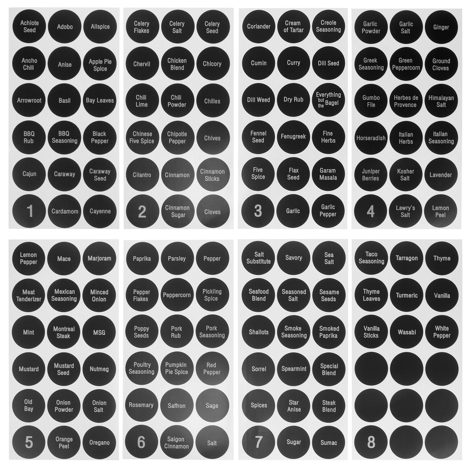 8 Sheets Condiment Bottle Stickers Labels Kitchen Spice Self-adhesive ...