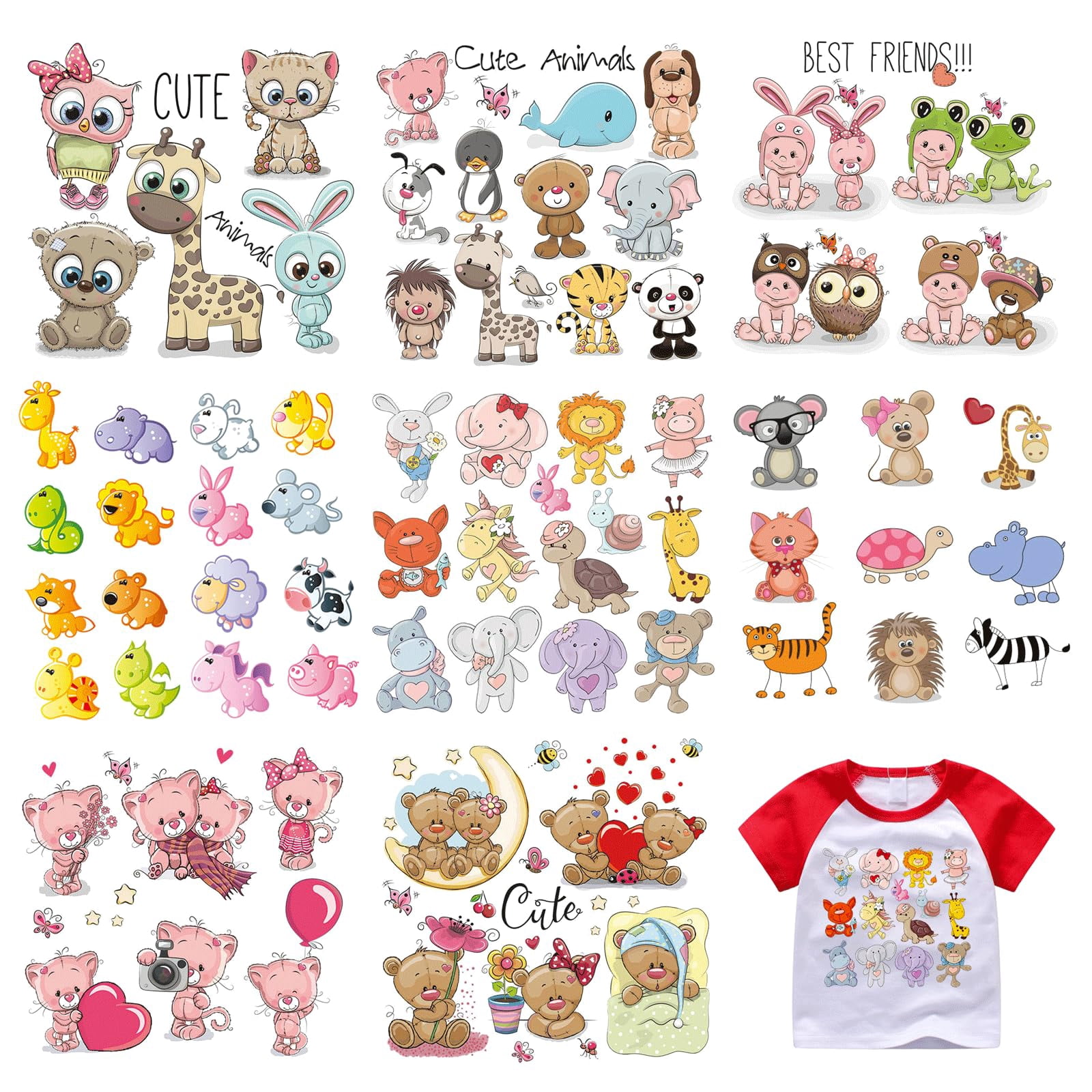 8 Sheets Cute Animal on Transfers, Cartoon on Decals Patches for ...