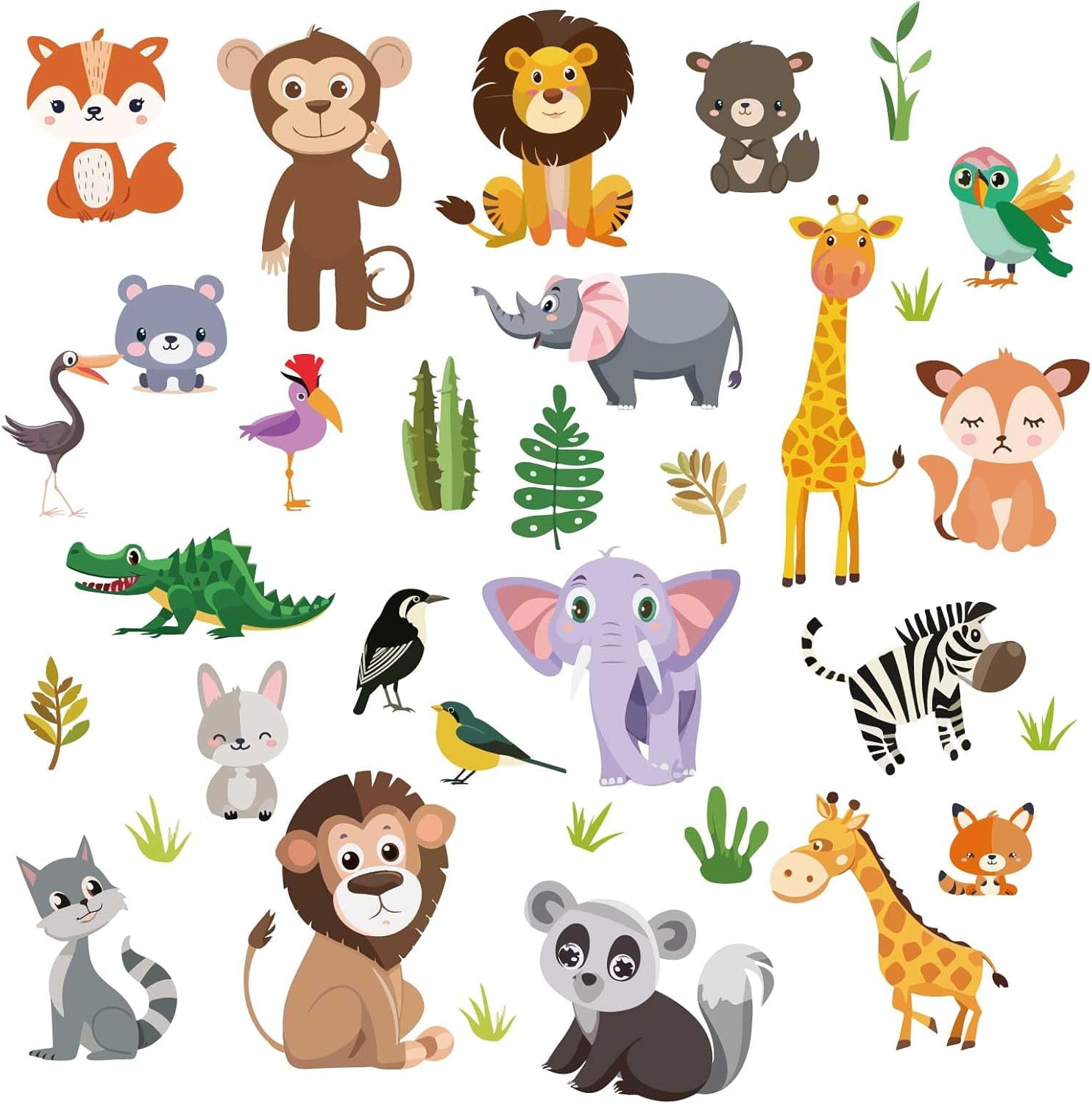 8 Sheets Cute Cartoon Animal Wall Sticker Lion Elephant Window Decals ...