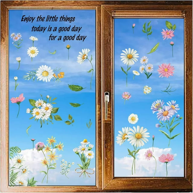 8 Sheets Daisy Flowers Window Decals Inspirational Stickers Wall Clings ...