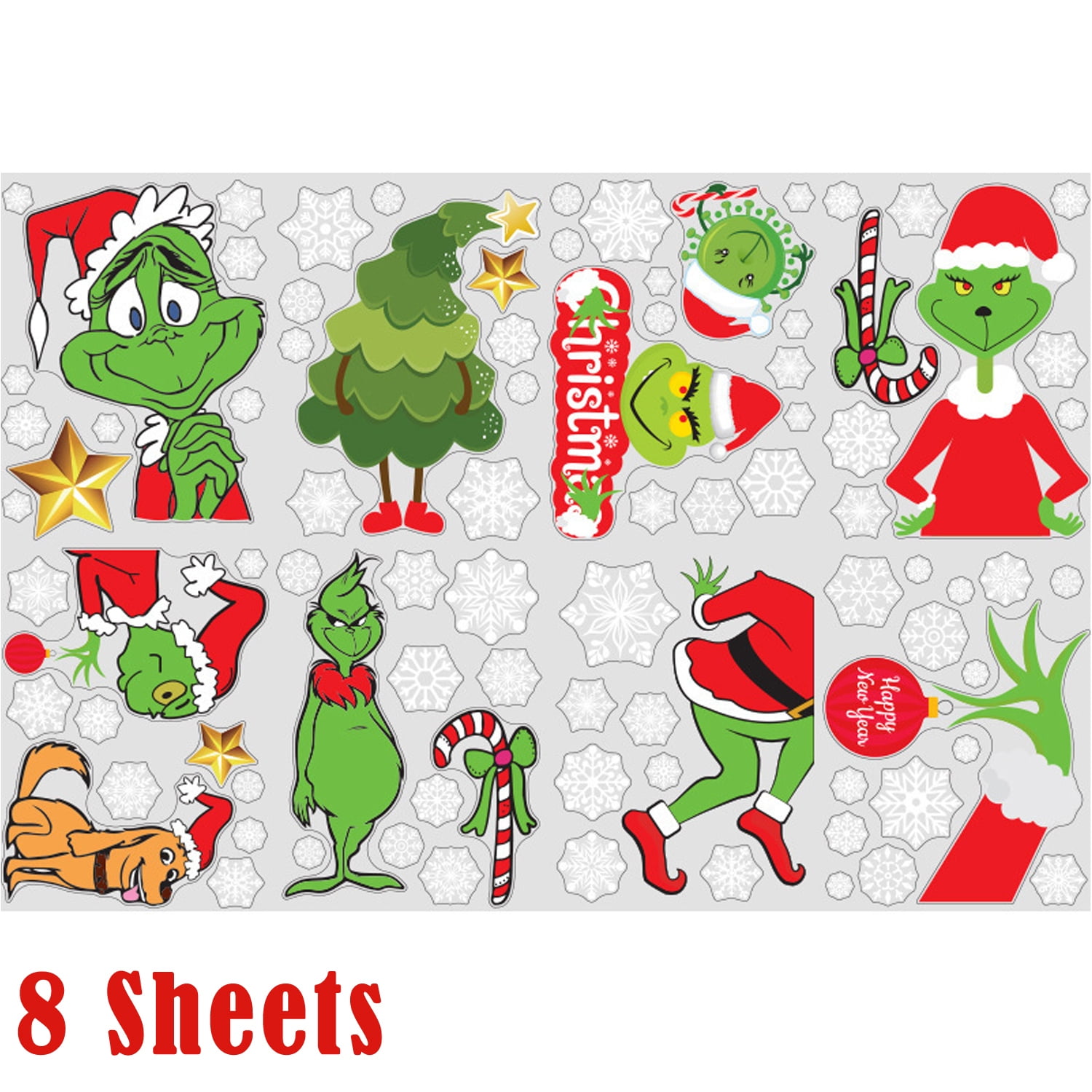 8 Sheets Decals Christmas Grinch Window Stickers - Walmart.com