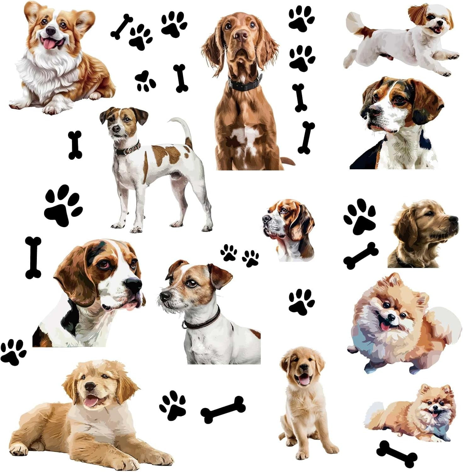 8 Sheets Dog Window Decals Paw Print Window Stickers Pet Puppy Bone ...