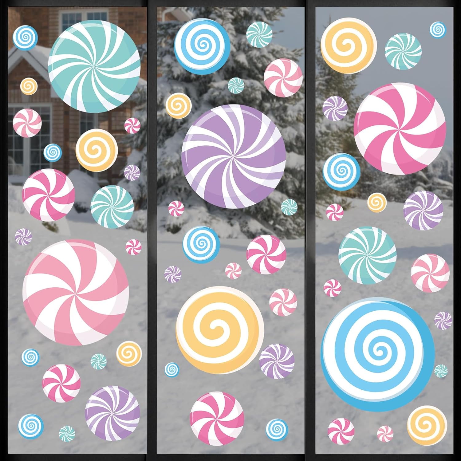 8 Sheets Extra Large Christmas Window Clings, Lollipop Peppermint ...