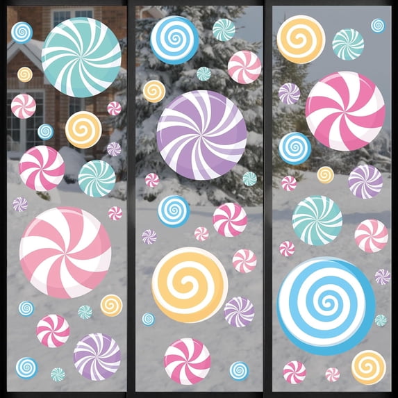 8 Sheets Extra Large Christmas Window Clings, Lollipop Peppermint ...