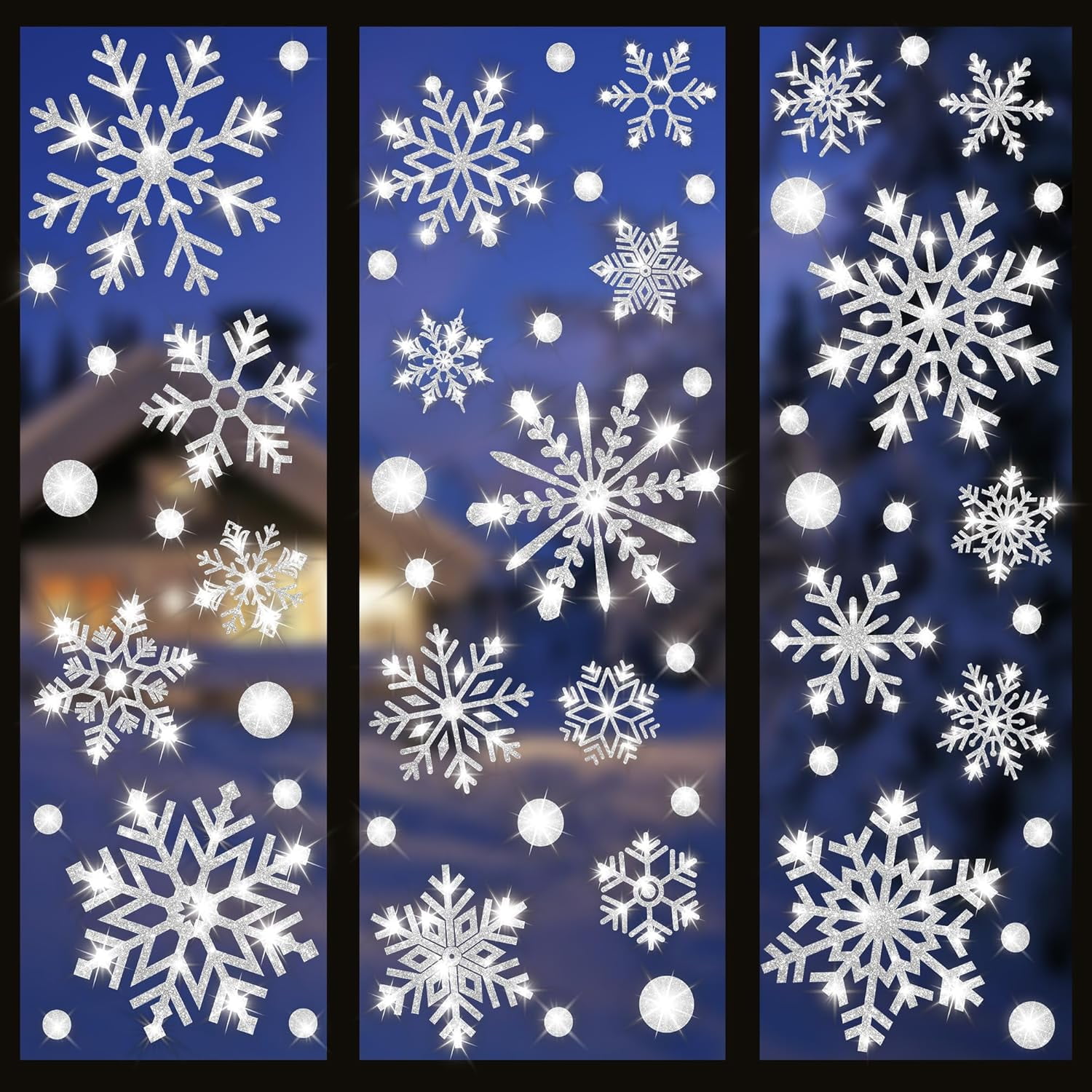 8 Sheets Extra Large Glitter Snowflake Window Clings Christmas White ...