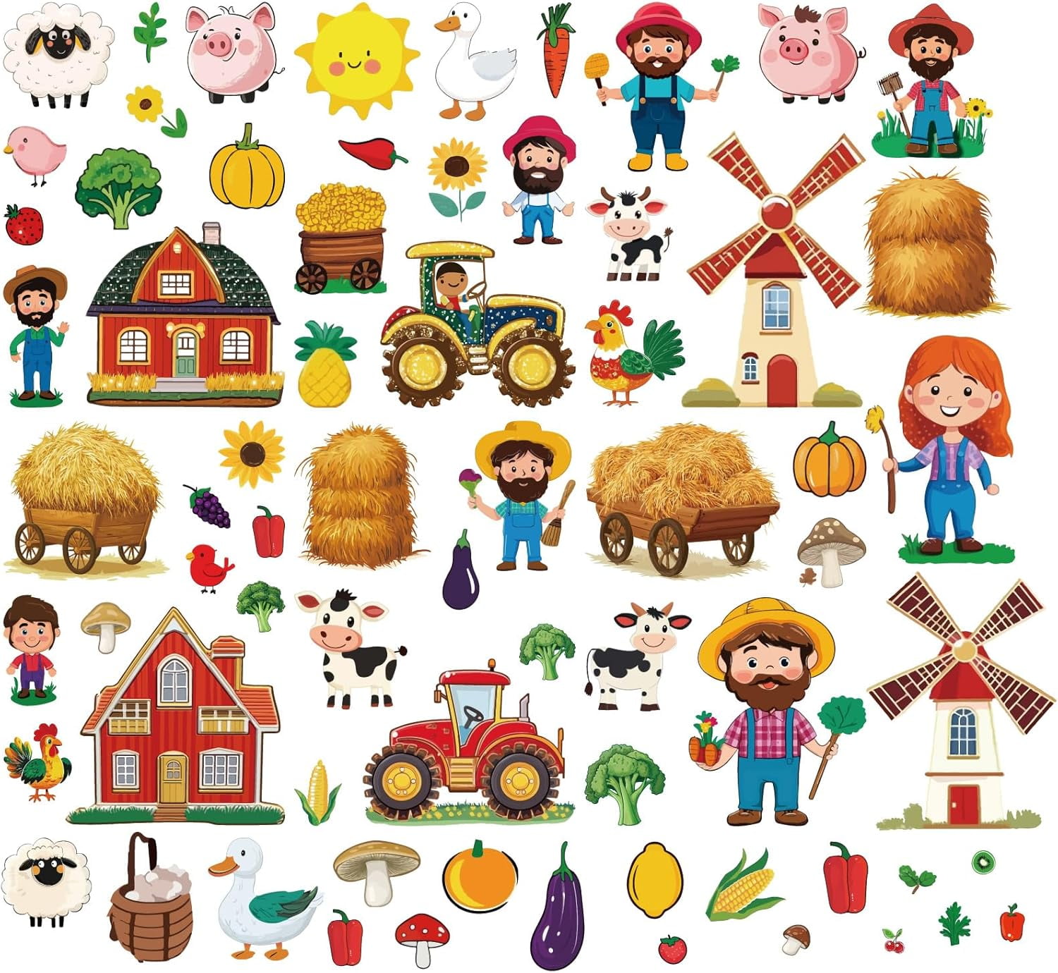 8 Sheets Farm Wall Stickers Animal Stickers Vegetables Window PVC ...