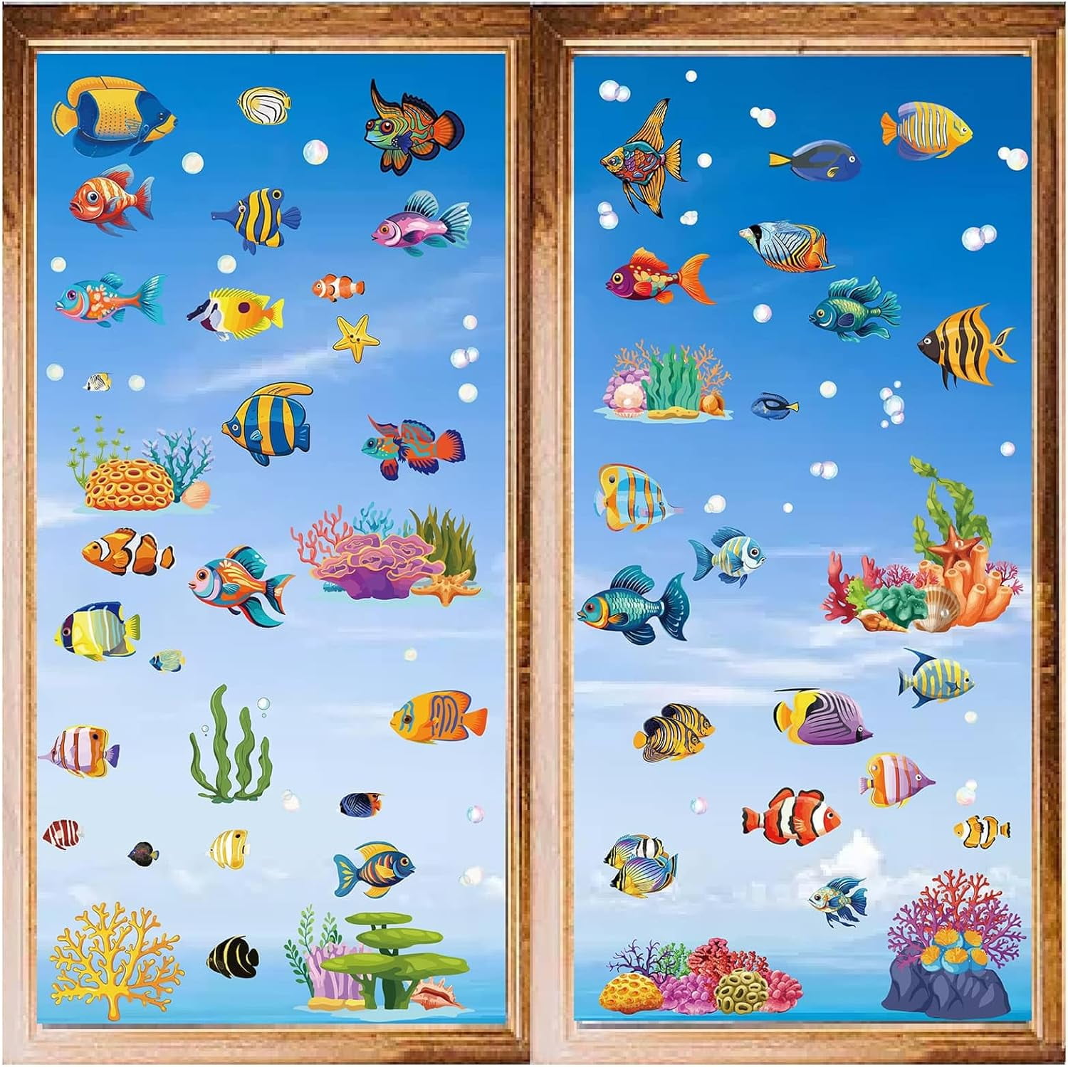 8 Sheets Fish Window Stickers Tropical Fish Wall Decals Coral Starfish ...