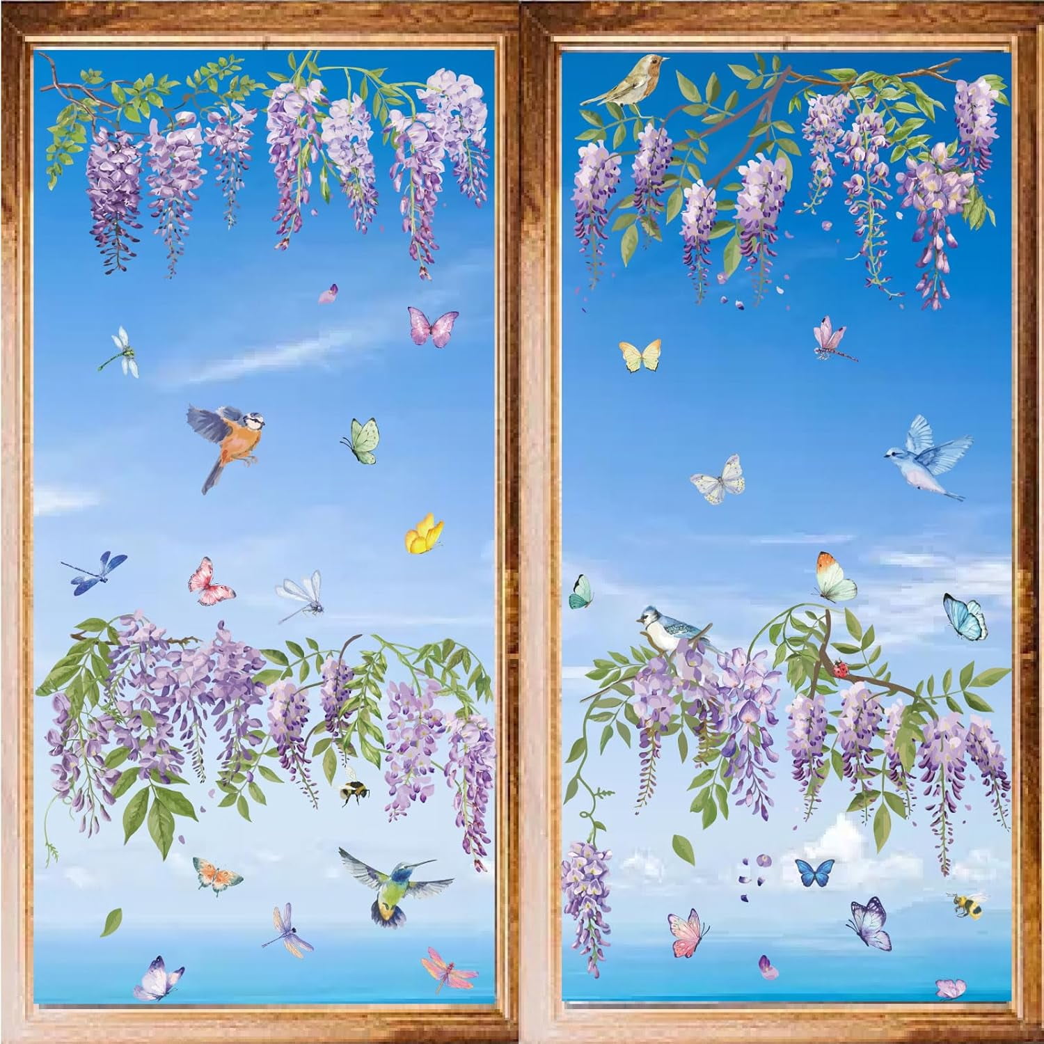 8 Sheets Flower Wall Stickers Wisteria Stickers Bird Butterfly Window ...