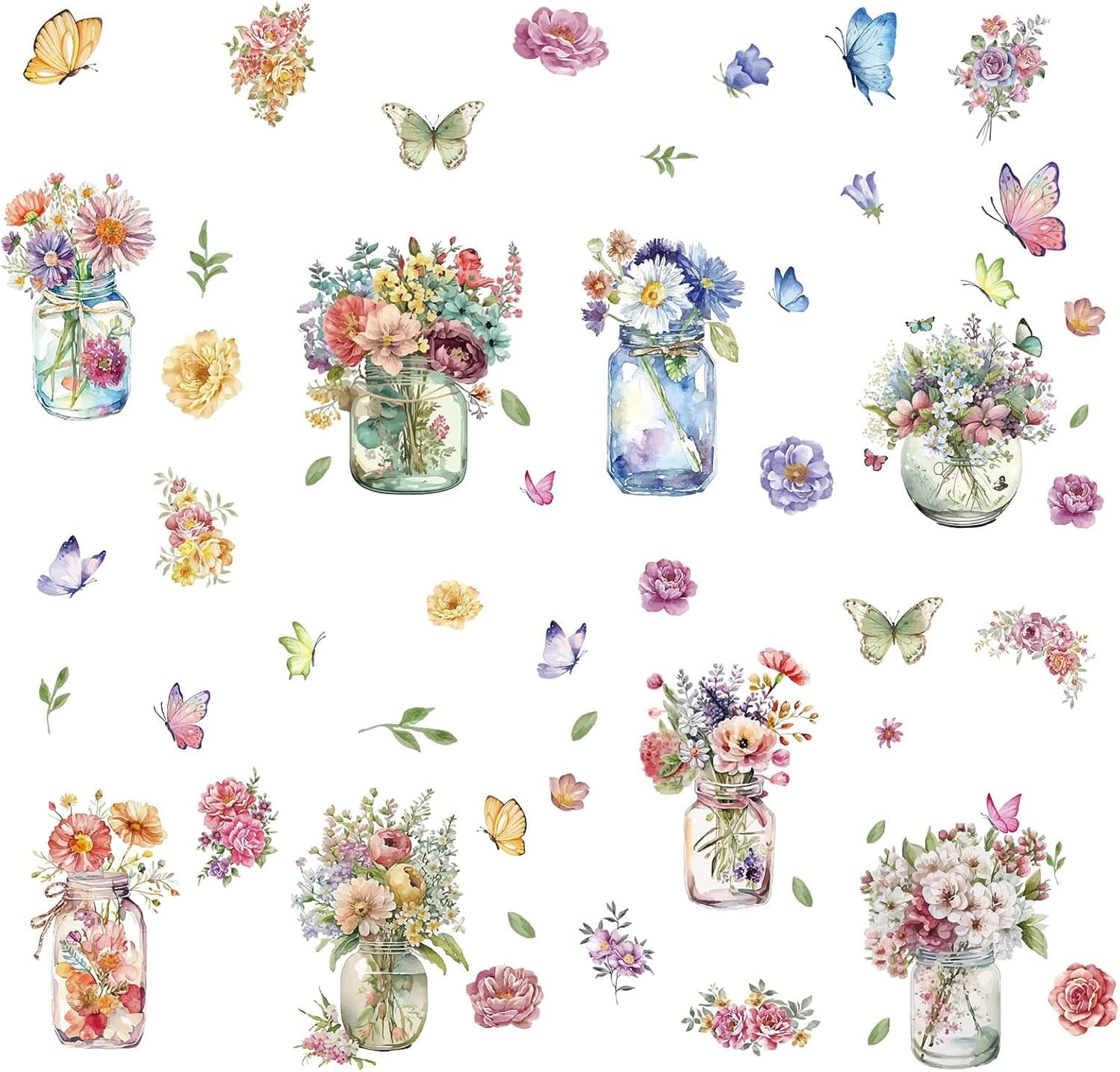 8 Sheets Flower Window Stickers Vase Potted Plants PVC Self-Adhesive ...