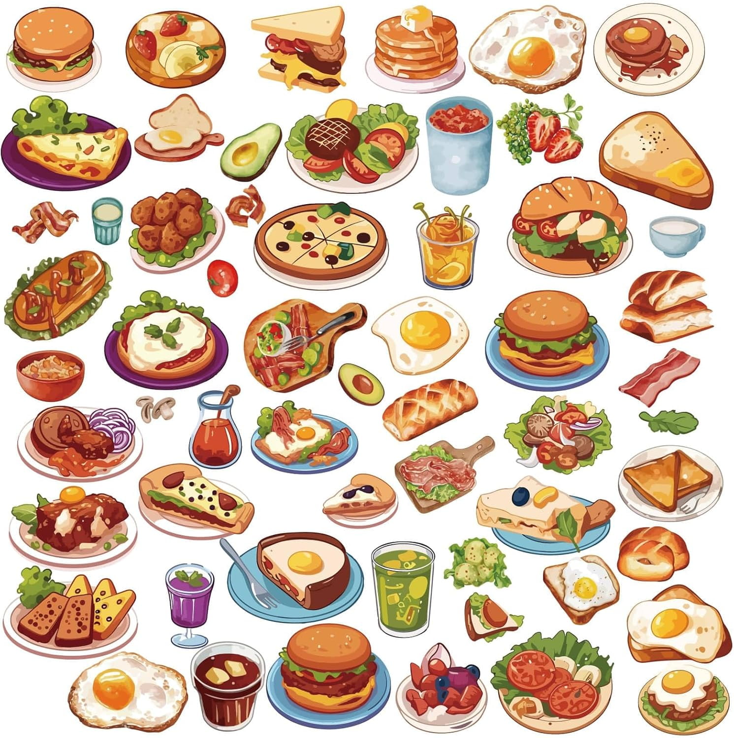 8 Sheets Food Window Decals Fast Food Hamburger Egg Pizza Bread Fruit ...