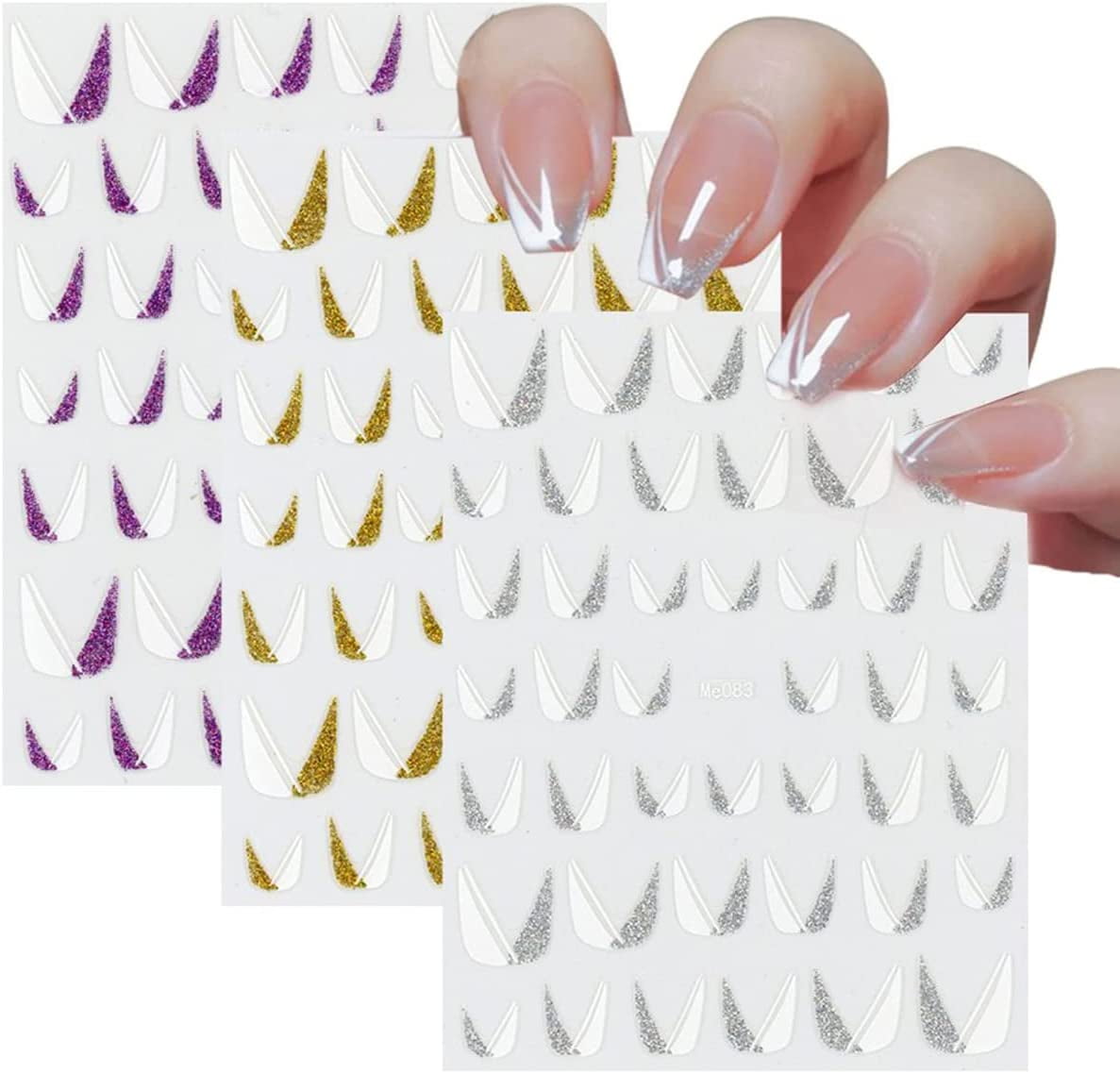8 Sheets French Nail Art Sticker Nail Decals 3D Self-Adhesive French ...