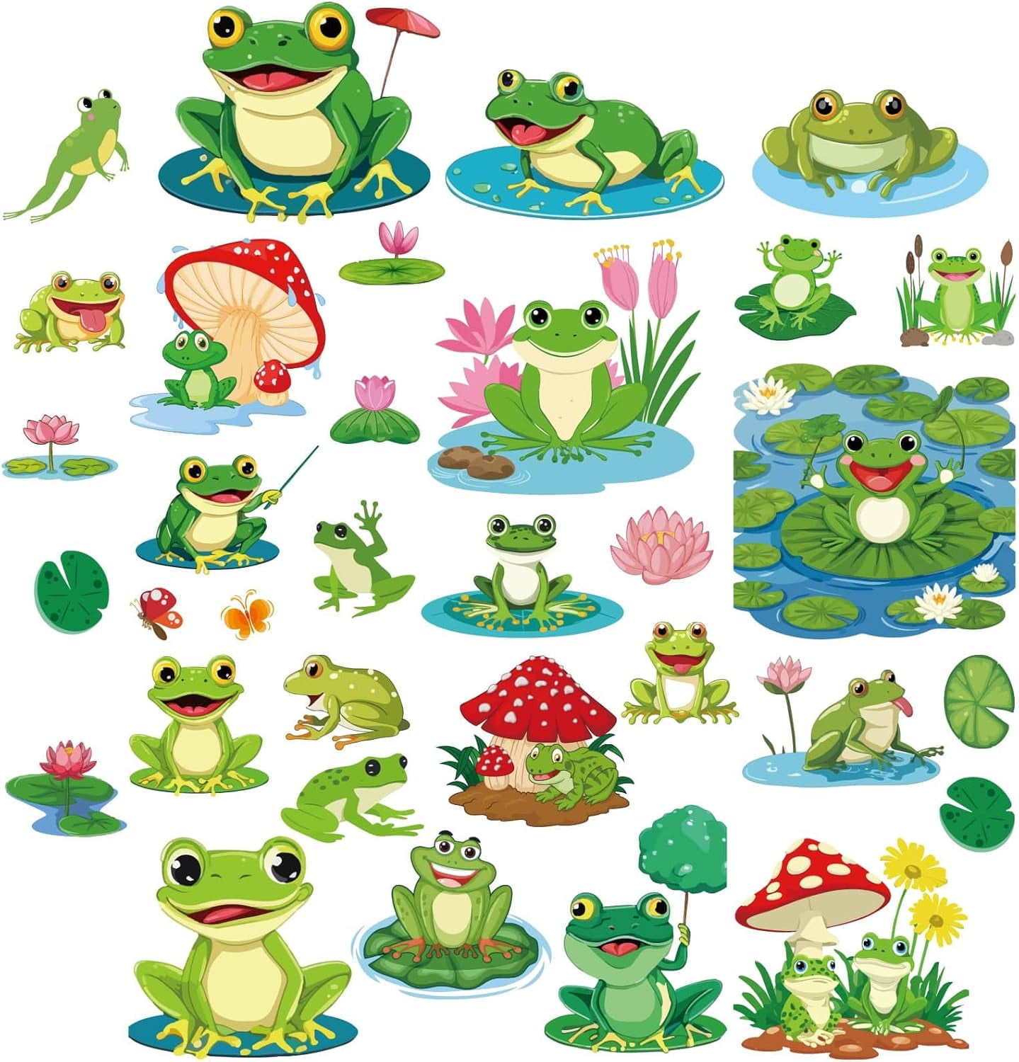 8 Sheets Frog Wall Stickers Mushroom Window Stickers PVC Waterproof ...