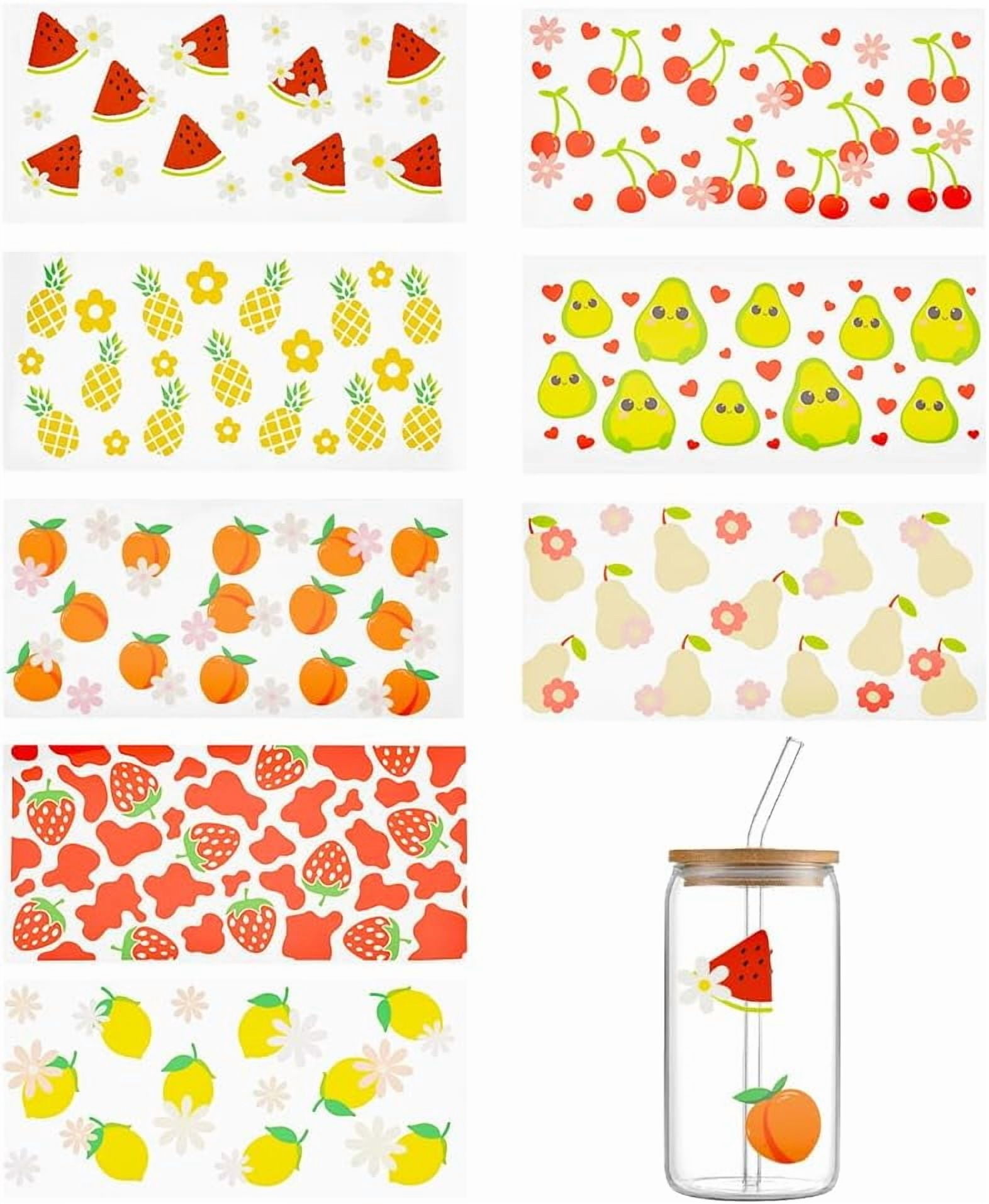 8 Sheets Fruits Theme Transfer Stickers Waterproof Cup Wrap Clear Film ...