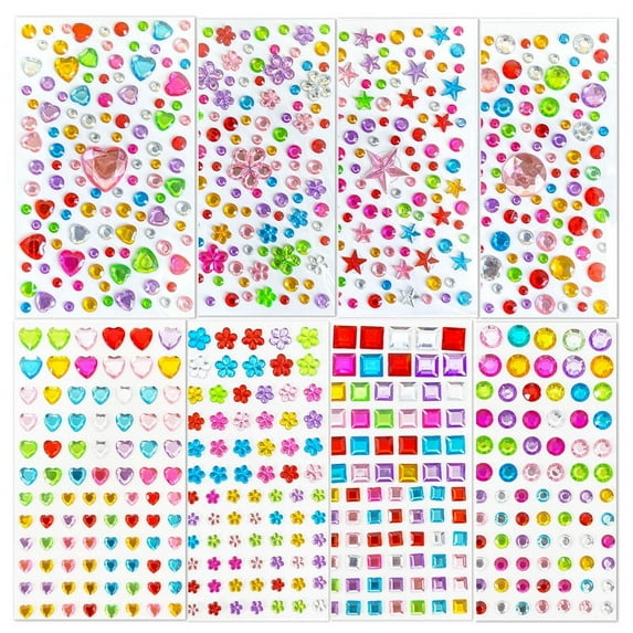 8 Sheets Gem Stickers, Self Adhesive Gems for Crafts ，Acrylic Bling ...