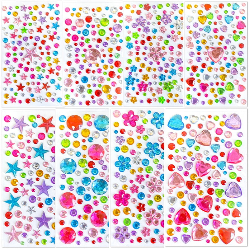8 Sheets Gem Stickers, Self Adhesive Gems for Crafts ，Acrylic Bling ...