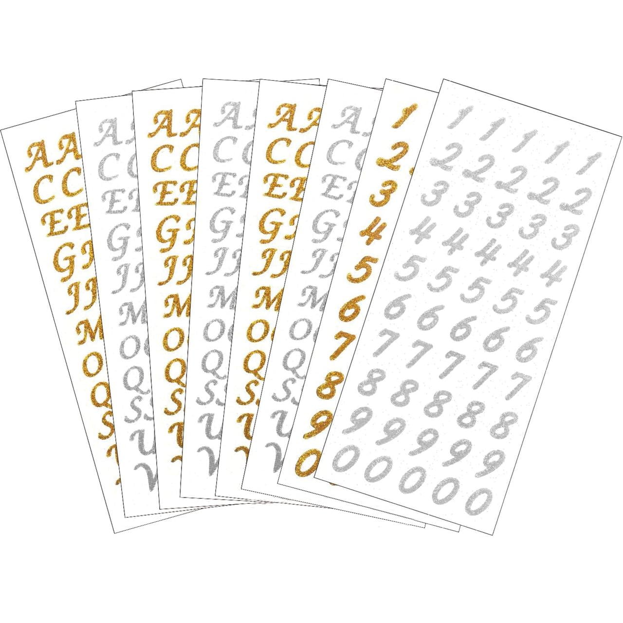 8 Sheets Glitter Alphabet Letter Stickers Self Adhesive Number Stickers ...