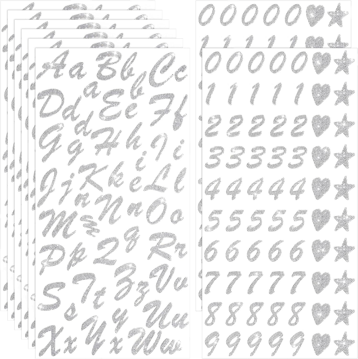 8 Sheets Glitter Cursive Alphabet and Number Stickers Glitter Letter ...