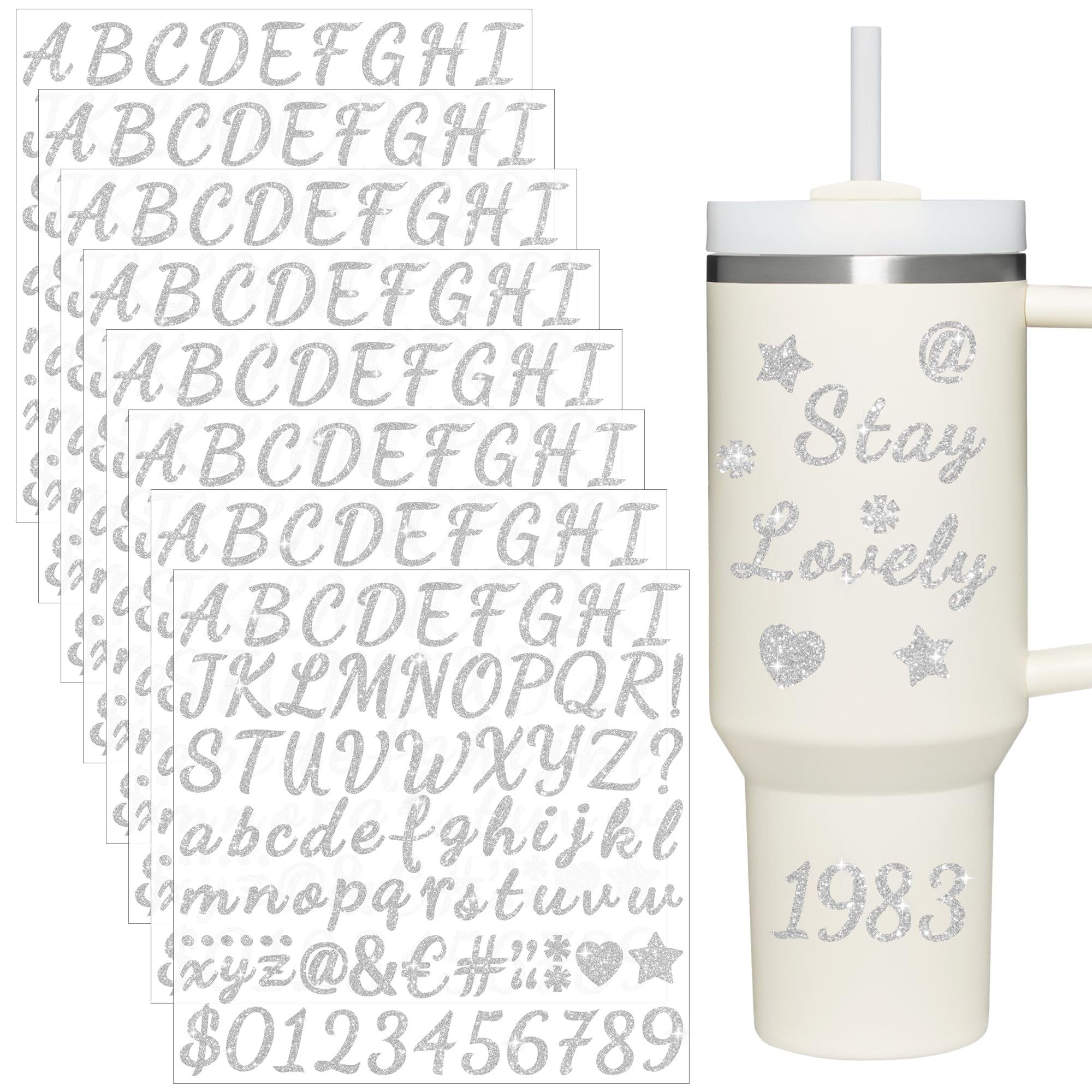 8 Sheets Glitter Letter Stickers for Stanley Cup, Alphabet Name ...