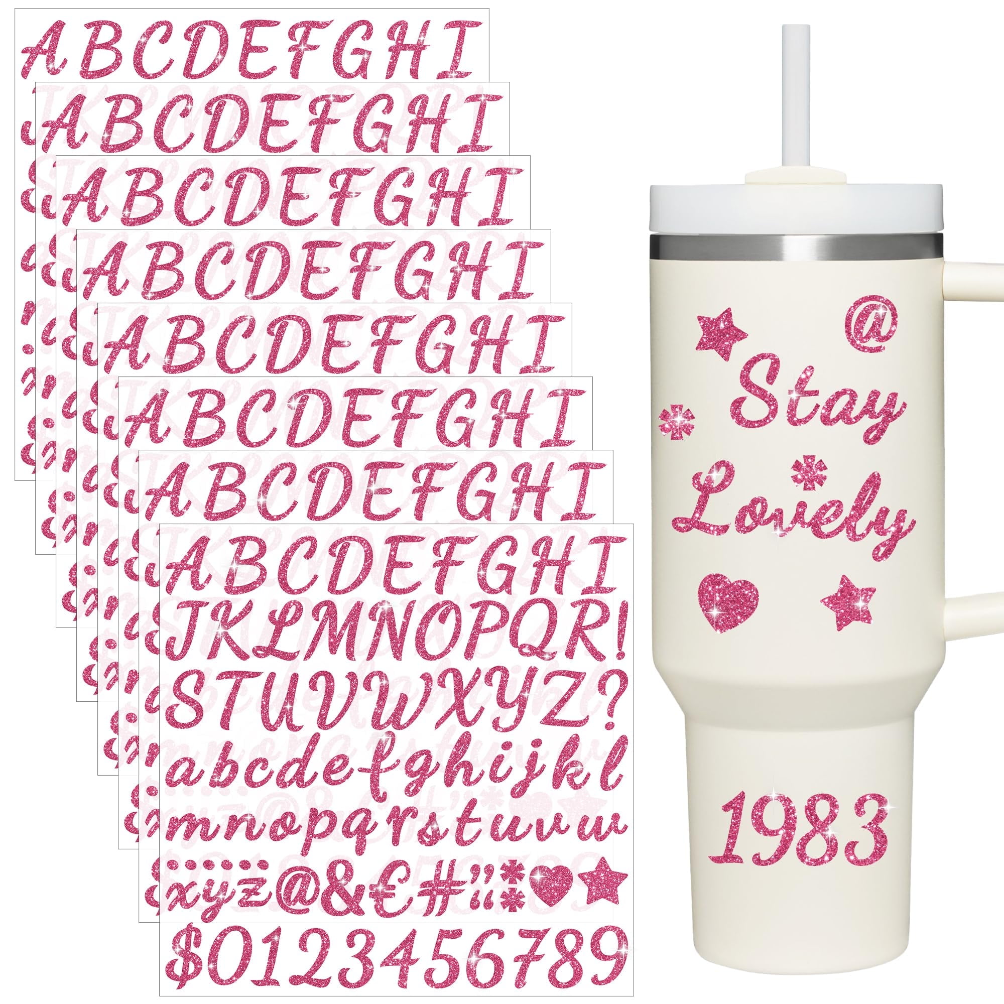 8 Sheets Glitter Letter Stickers for Stanley Cup, Alphabet Name Tags ...