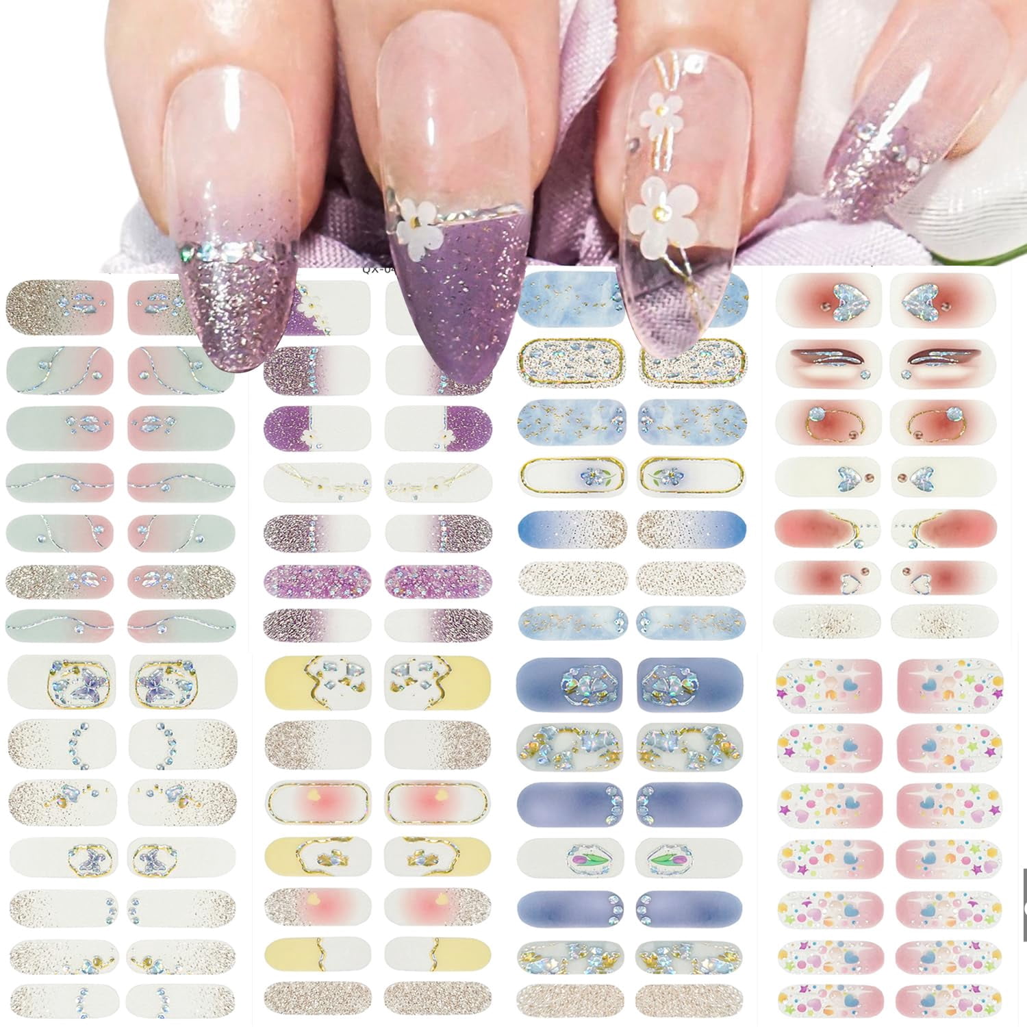 8 Sheets Glitter Nail Wraps Nail Polish Strips Nail Polish Stickers ...