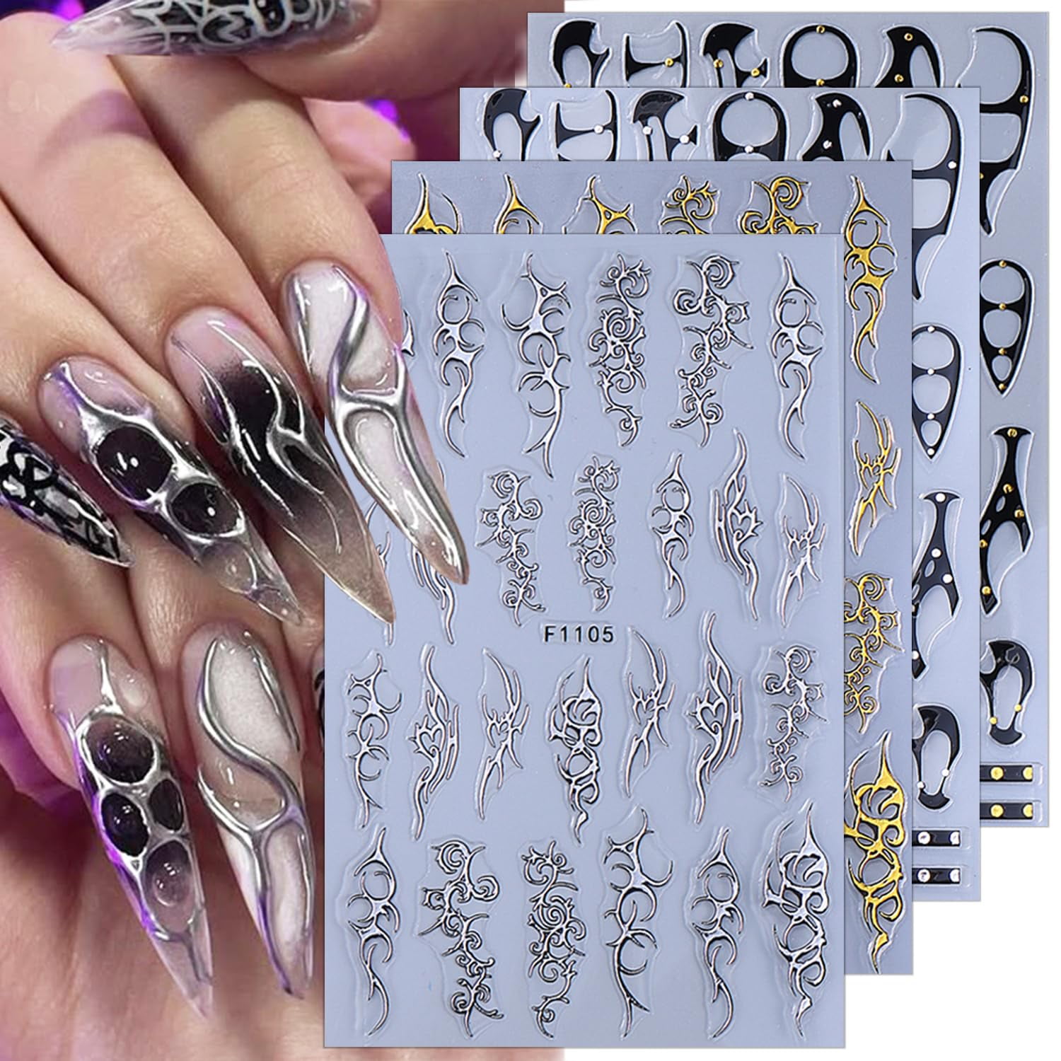 8 Sheets Gothic Nail TMA2 Stickers for Nail Art Belt Nail Decals 3D ...