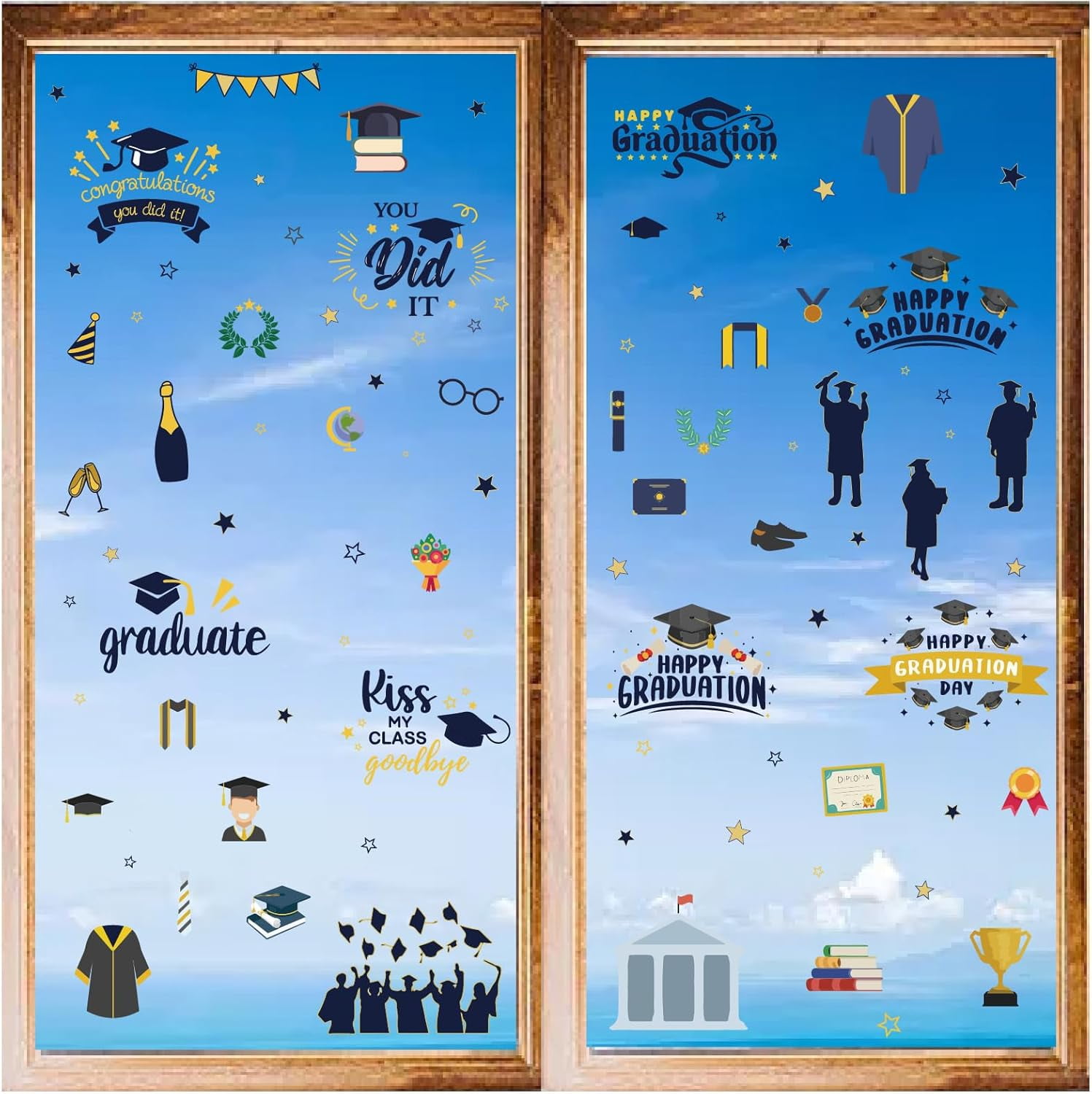 8 Sheets Graduation Theme Wall Stickers Window Stickers PVC Waterproof ...