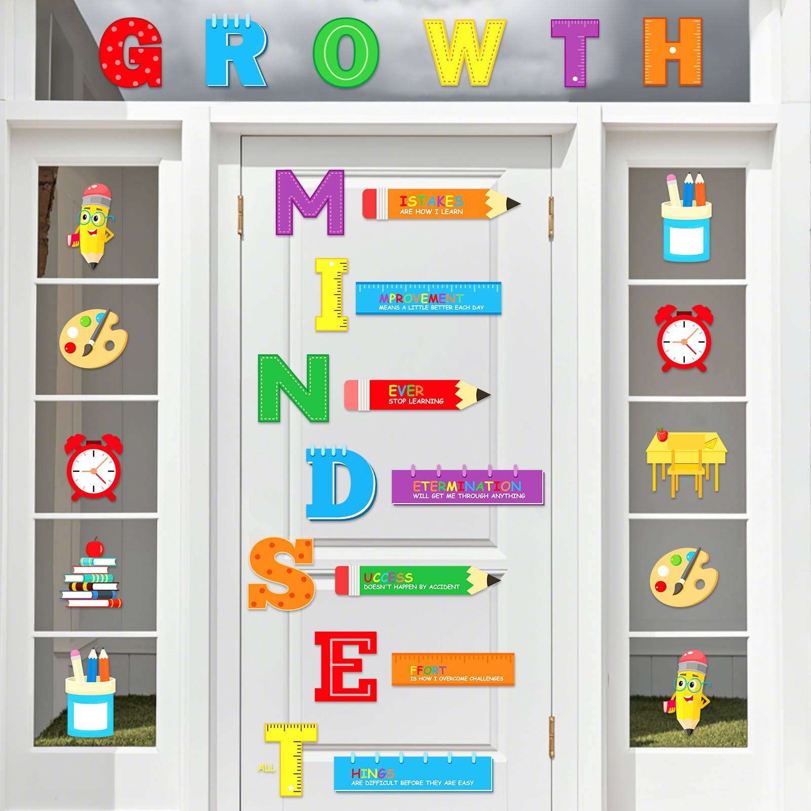 8 Sheets GrowthEGSC Mindset Window Door Clings Stickers Motivational ...