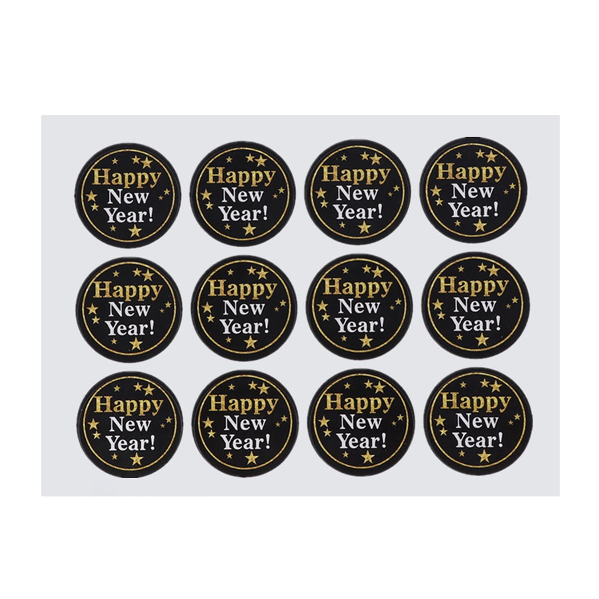 8 Sheets HAPPY NEW YEAR Sticker Round Black Seal DIY Cookie Bags Labels ...